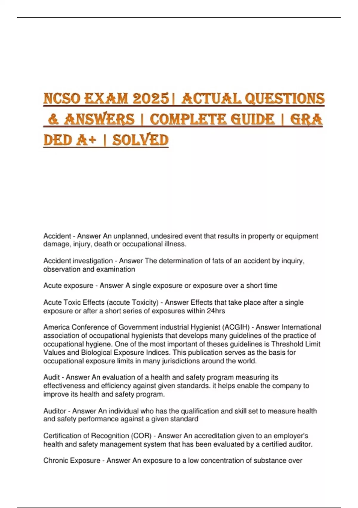 NCSO EXAM 2025| ACTUAL QUESTIONS & ANSWERS | COMPLETE GUIDE | GRADED A+ ...