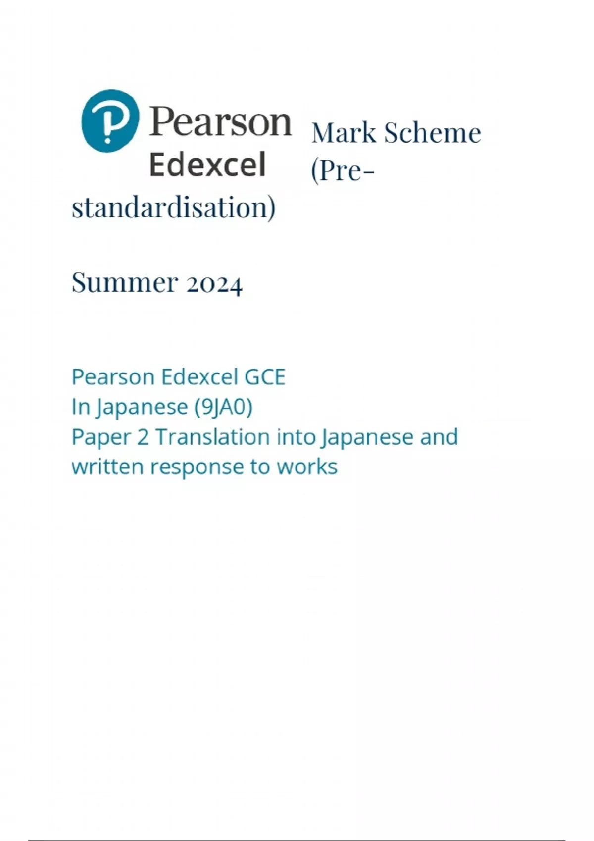 Pearson Edexcel GCE In Japanese (9JA0) Paper 2 Translation into ...