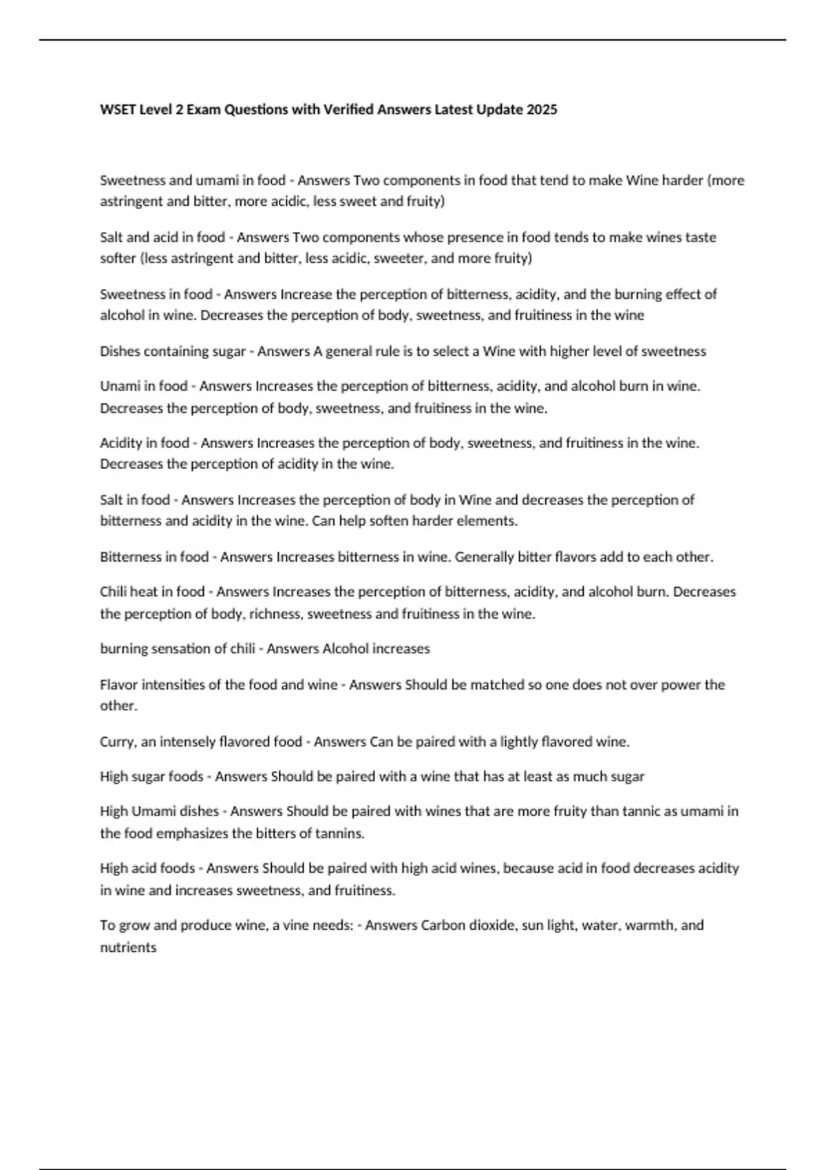 WSET Level 2 Exam Questions with Verified Answers Latest Update 2025 ...