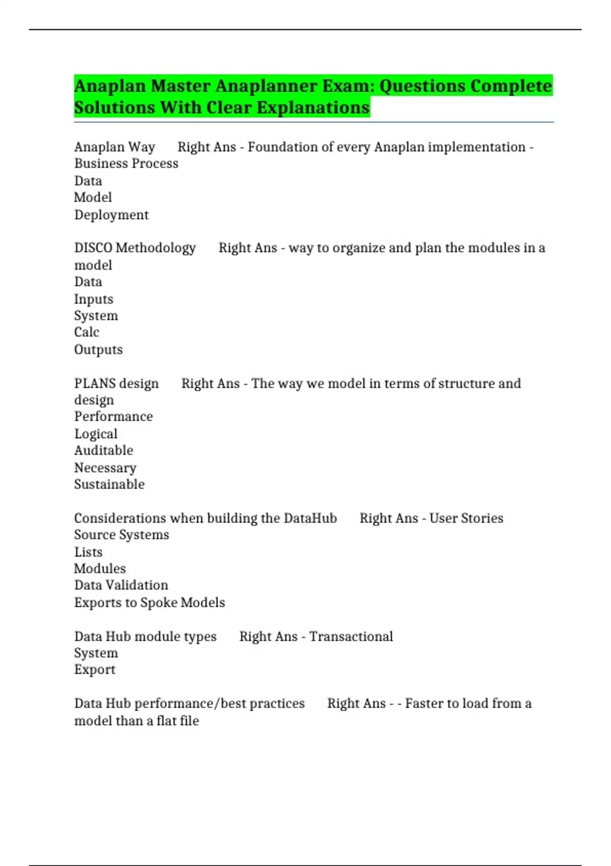 Anaplan Master Anaplanner Exam: Questions Complete Solutions With Clear ...