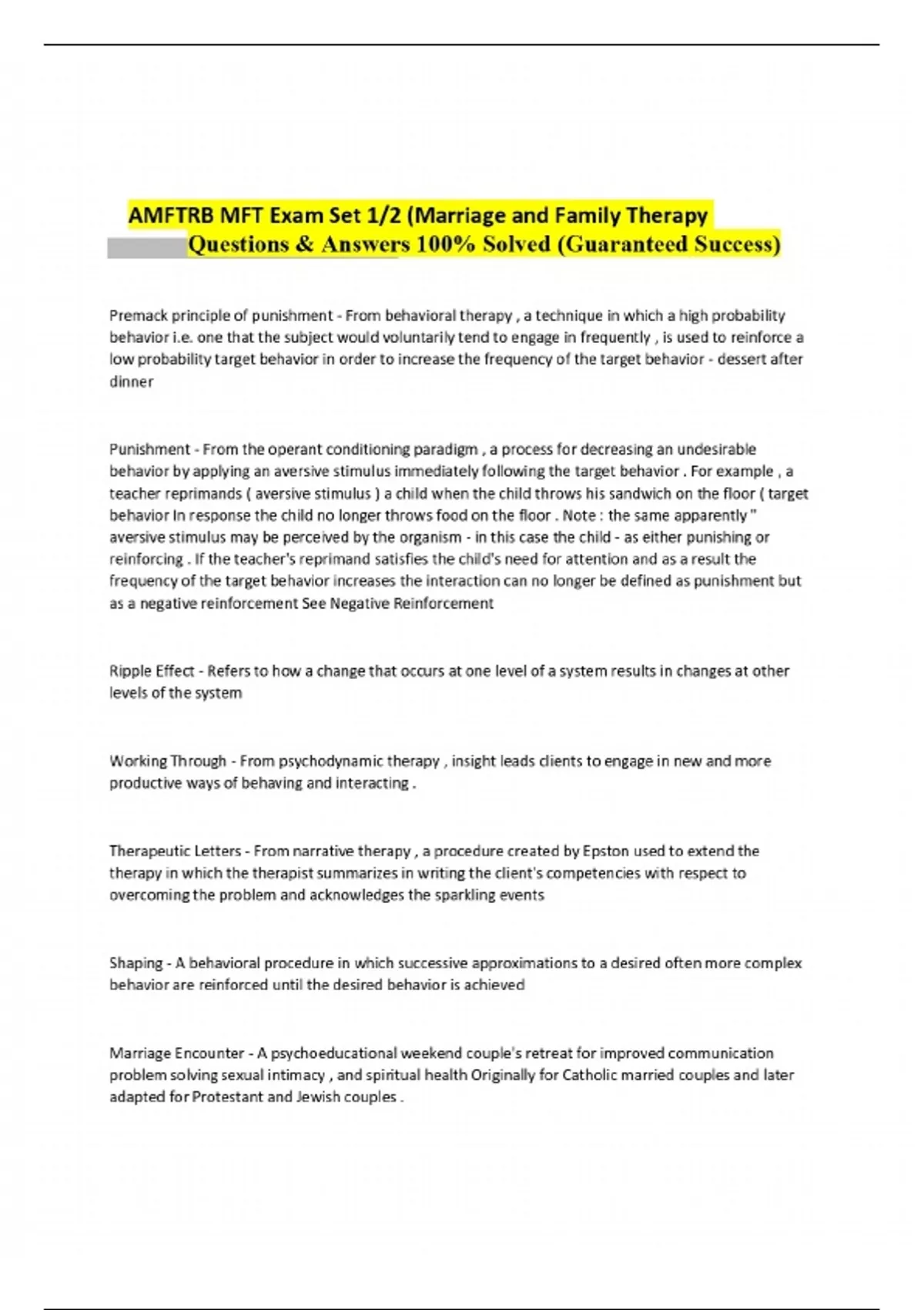 AMFTRB MFT Exam Set 1/2 (Marriage and Family Therapy Questions ...