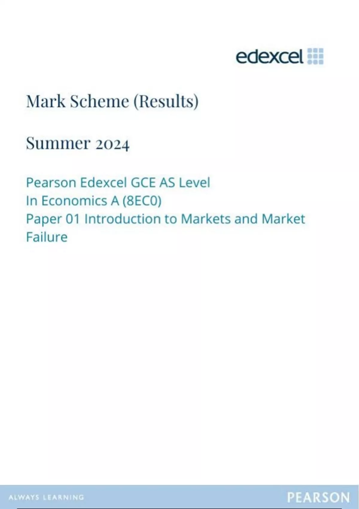 Pearson Edexcel GCE AS Level In Economics A 8ec0-01 (8EC0) Paper 01 ...