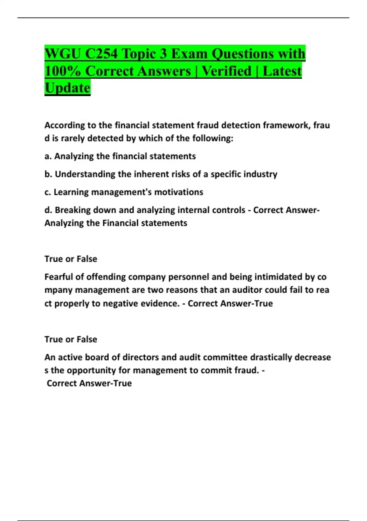 WGU C254 Topic 3 Exam Questions with 100% Correct Answers | Verified ...