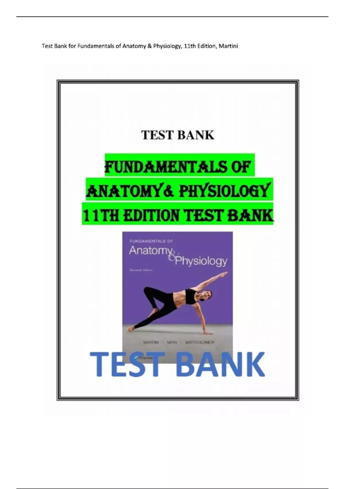 Test Bank For Fundamentals of Anatomy & Physiology, - Fundamentals of ...