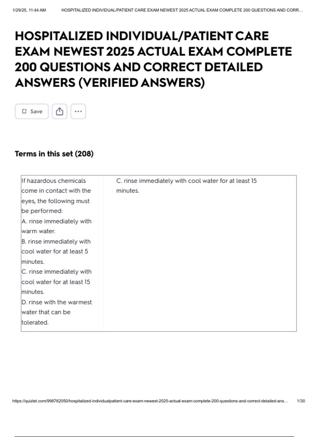 HOSPITALIZED INDIVIDUAL/PATIENT CARE EXAM NEWEST 2025 ACTUAL EXAM ...