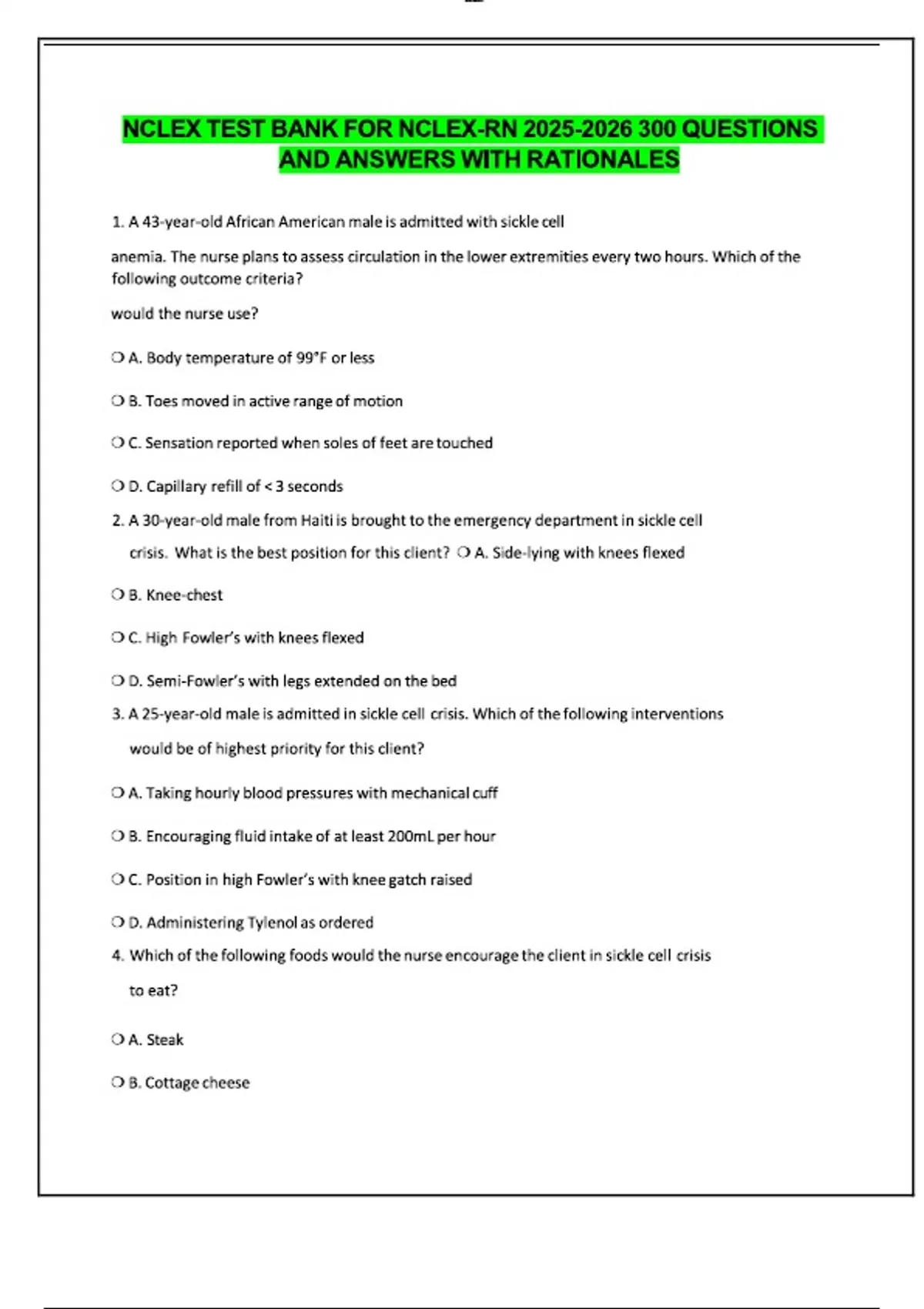 NCLEX TEST BANK FOR NCLEX-RN QUESTIONS AND ANSWERS WITH RATIONALES ...