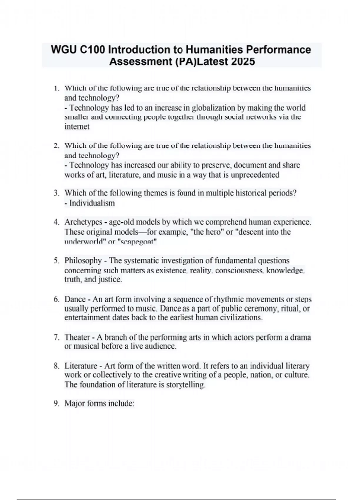 WGU C100 Introduction to Humanities Performance Assessment (PA)Latest ...