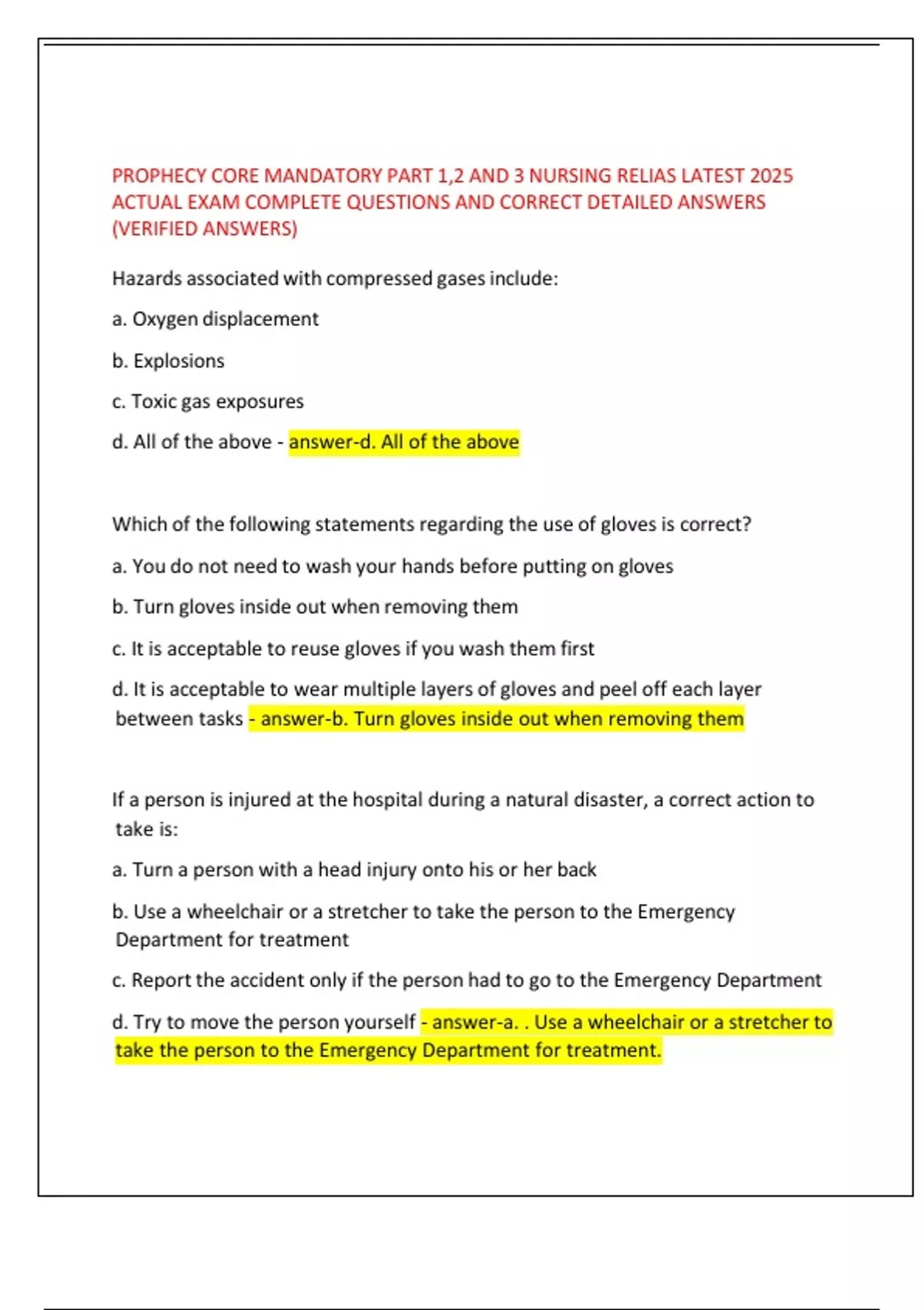 PROPHECY CORE MANDATORY PART 1,2 AND 3 NURSING RELIAS LATEST 2025 ...