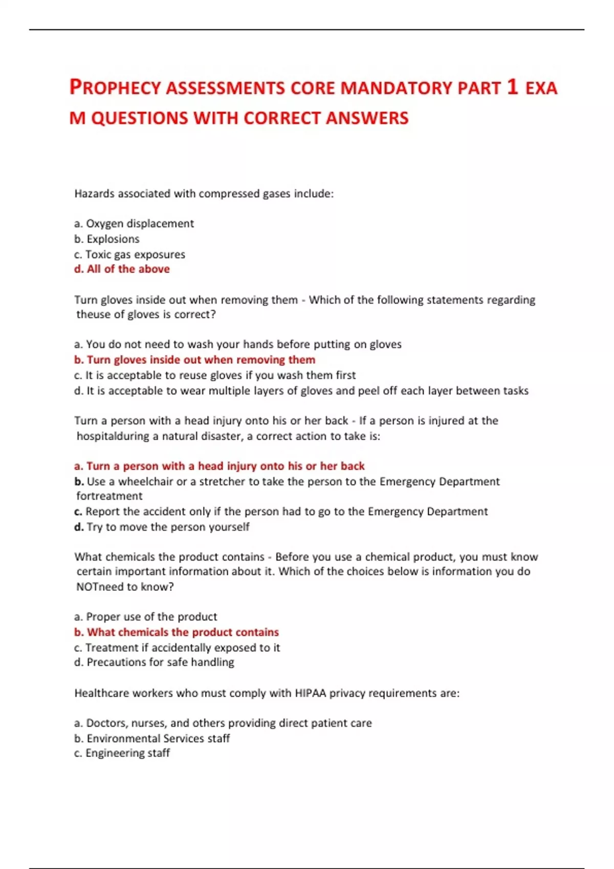 PROPHECY ASSESSMENTS CORE MANDATORY PART 1 EXAM QUESTIONS WITH CORRECT ...