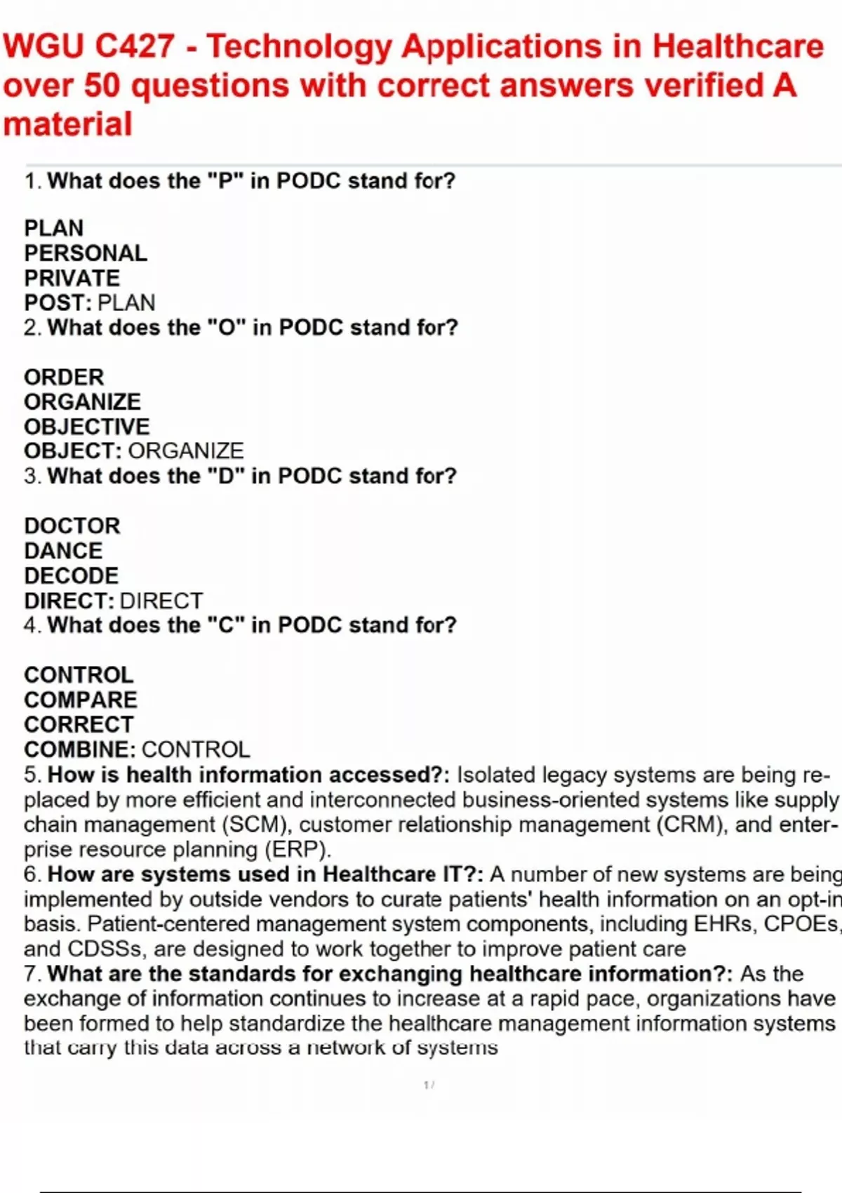 WGU C427 - Technology Applications in Healthcare over 50 questions with ...