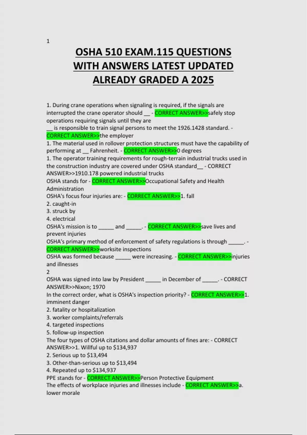 OSHA 510 EXAM.115 QUESTIONS WITH ANSWERS LATEST UPDATED ALREADY GRADED ...