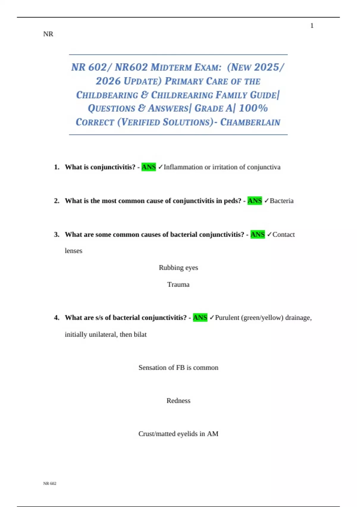 NR 602/ NR602 MIDTERM EXAM: (NEW 2025/ 2026 UPDATE) PRIMARY CARE OF THE ...