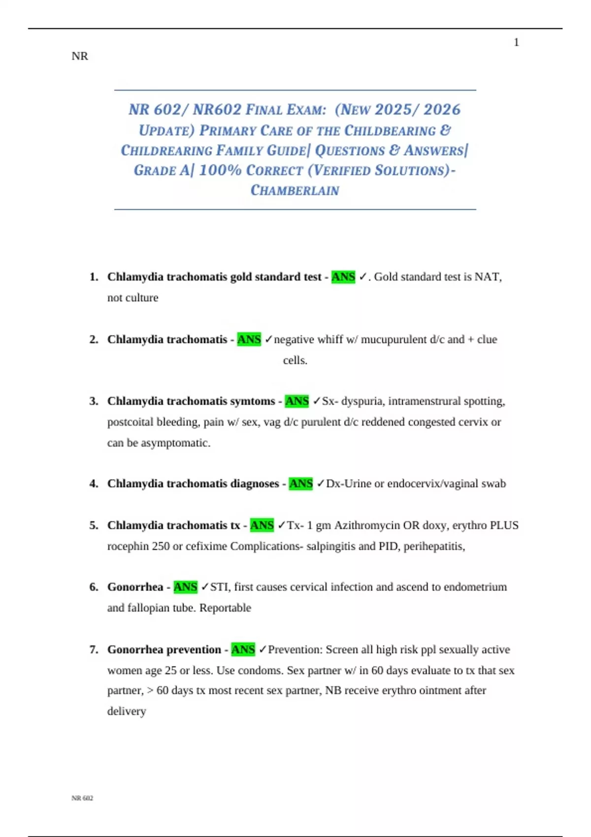 NR 602/ NR602 FINAL EXAM: (NEW 2025/ 2026 UPDATE) PRIMARY CARE OF THE ...