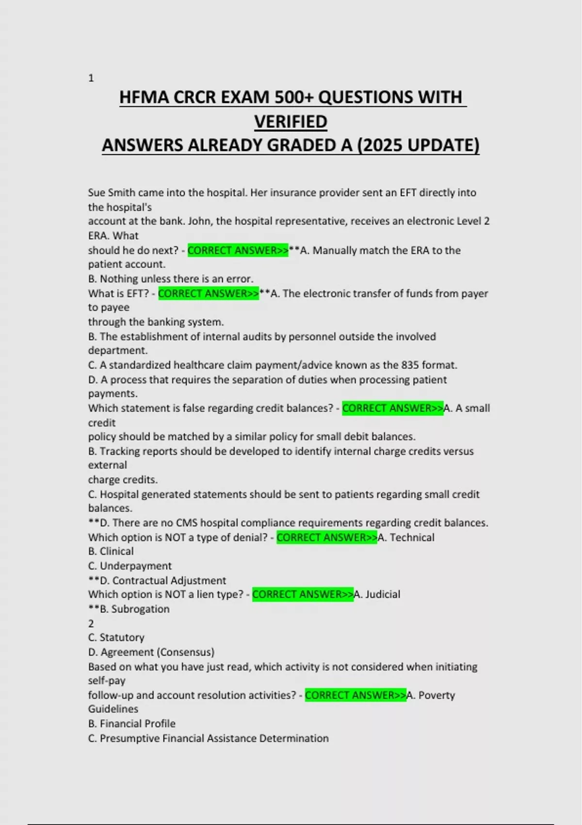 HFMA CRCR EXAM 500+ QUESTIONS WITH VERIFIED ANSWERS ALREADY GRADED A ...