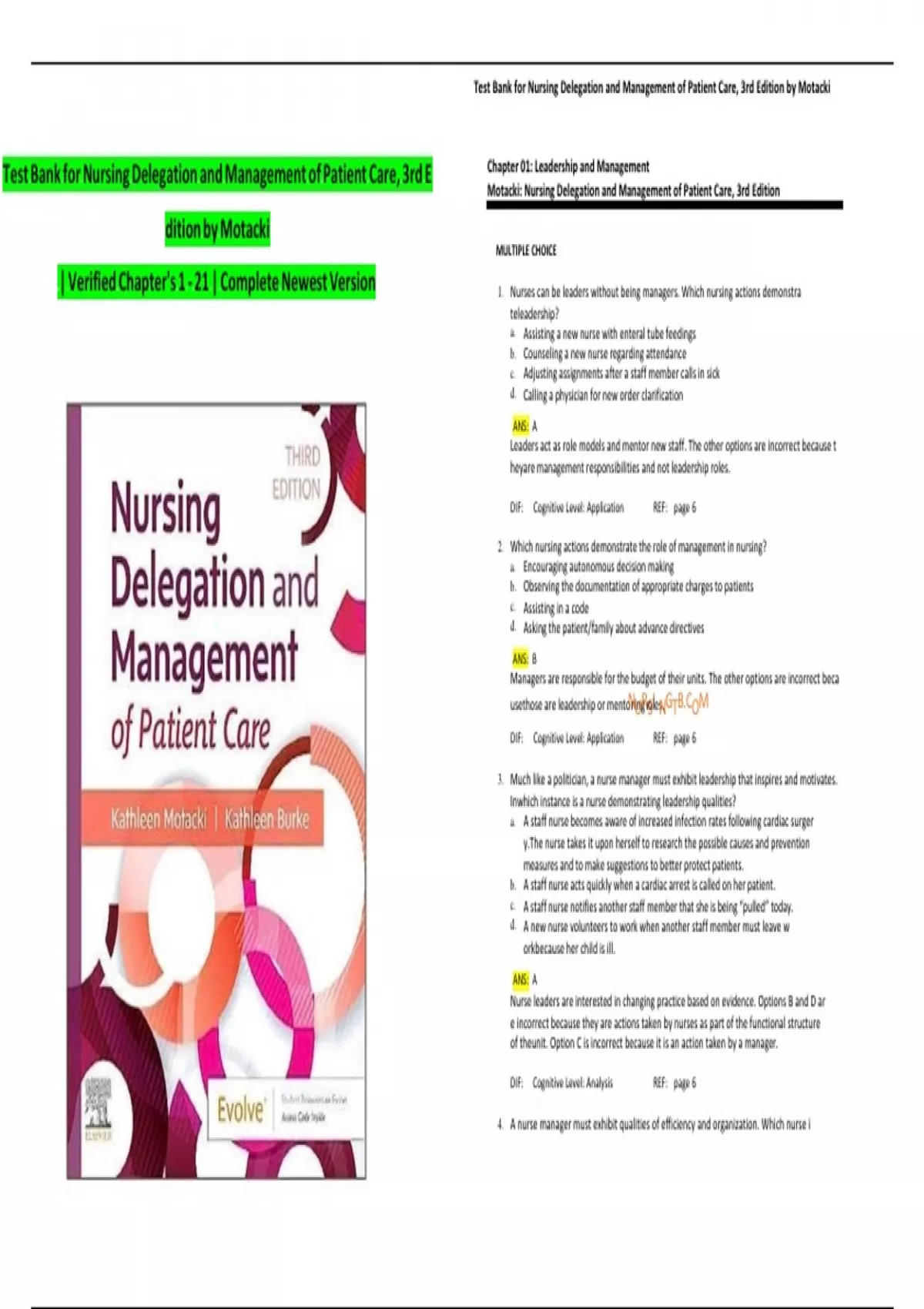 Test Bank for Nursing Delegation and Management of Patient Care, 3rd ...