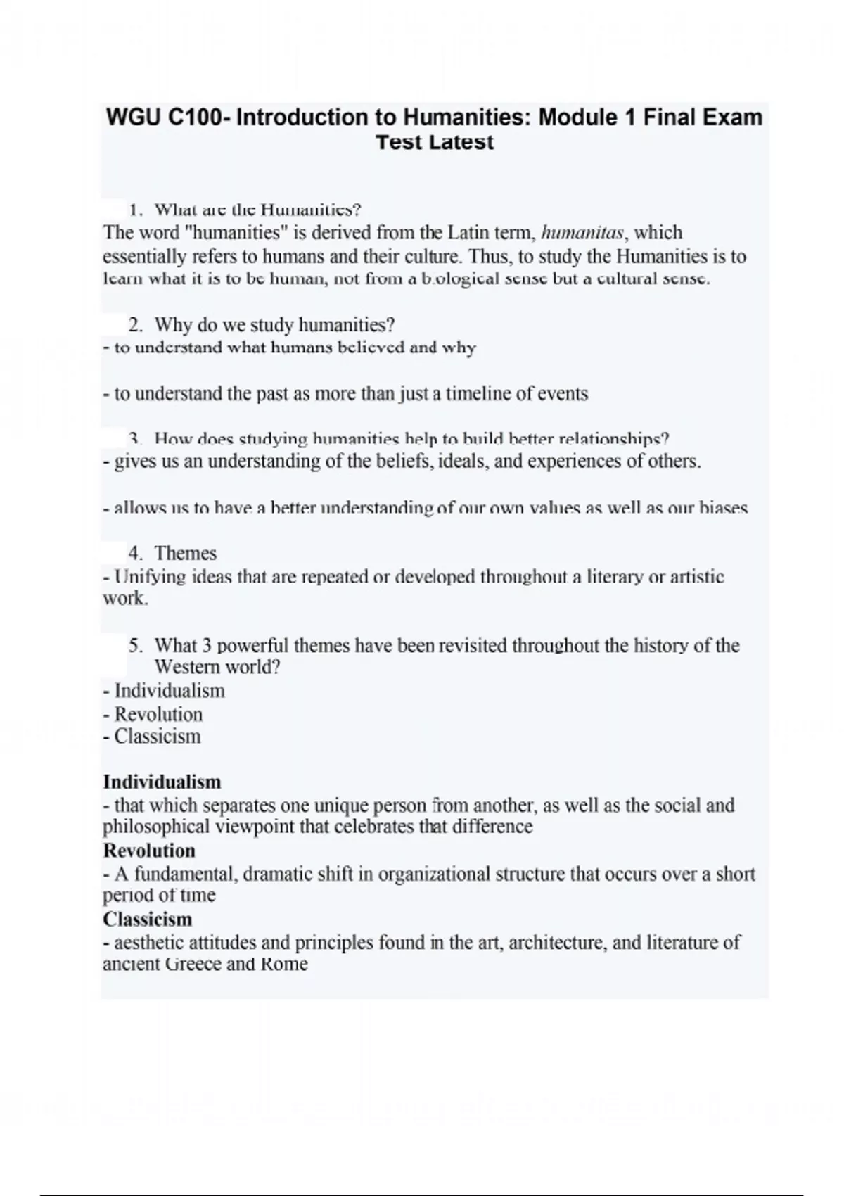WGU C100 Introduction to Humanities Performance Assessment EXAM ...