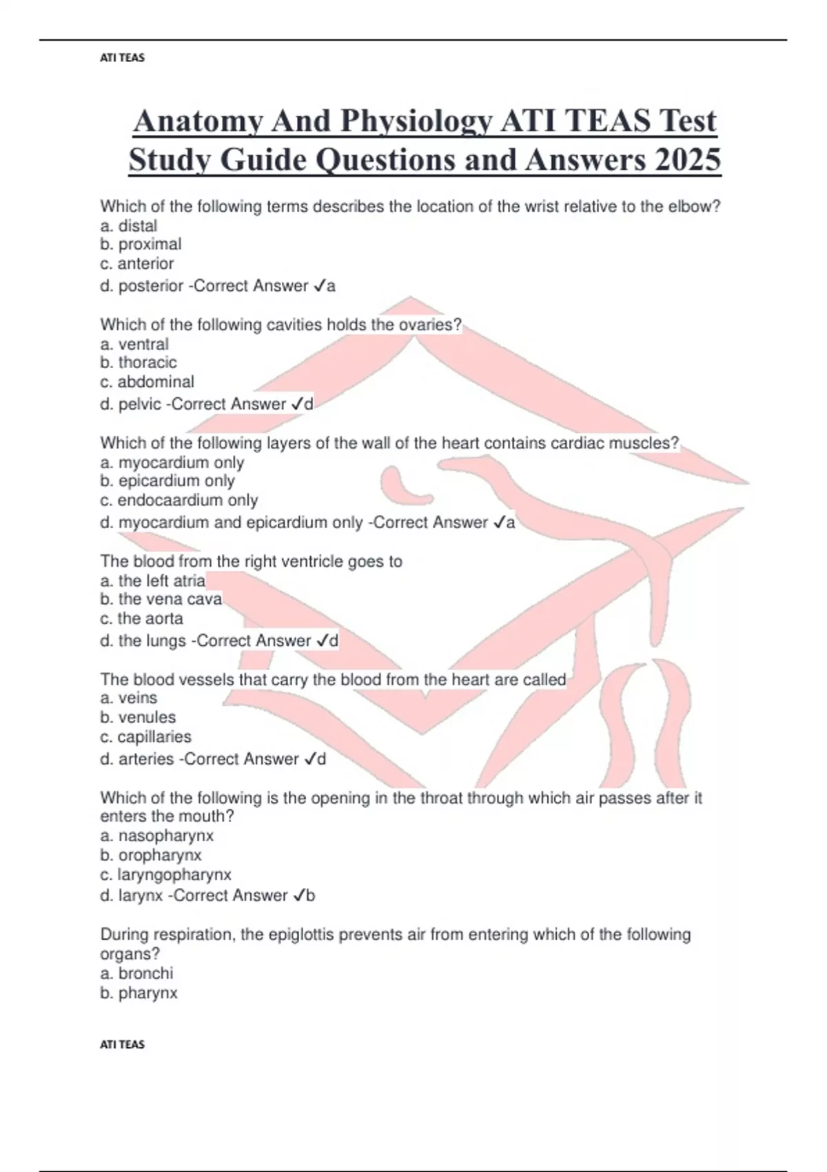 Anatomy And Physiology ATI TEAS Test Study Guide Questions and Answers ...