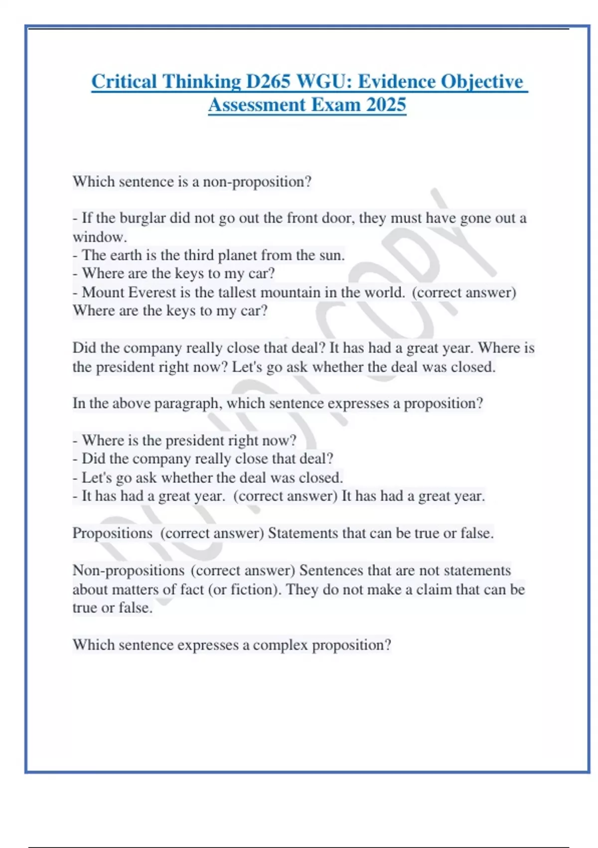 Critical Thinking D265 WGU- Evidence Objective Assessment Exam 2025 ...