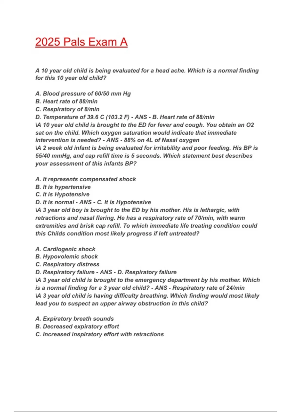 2025/2026 Pals Exam A Questions With Completed & Verified Solutions ...