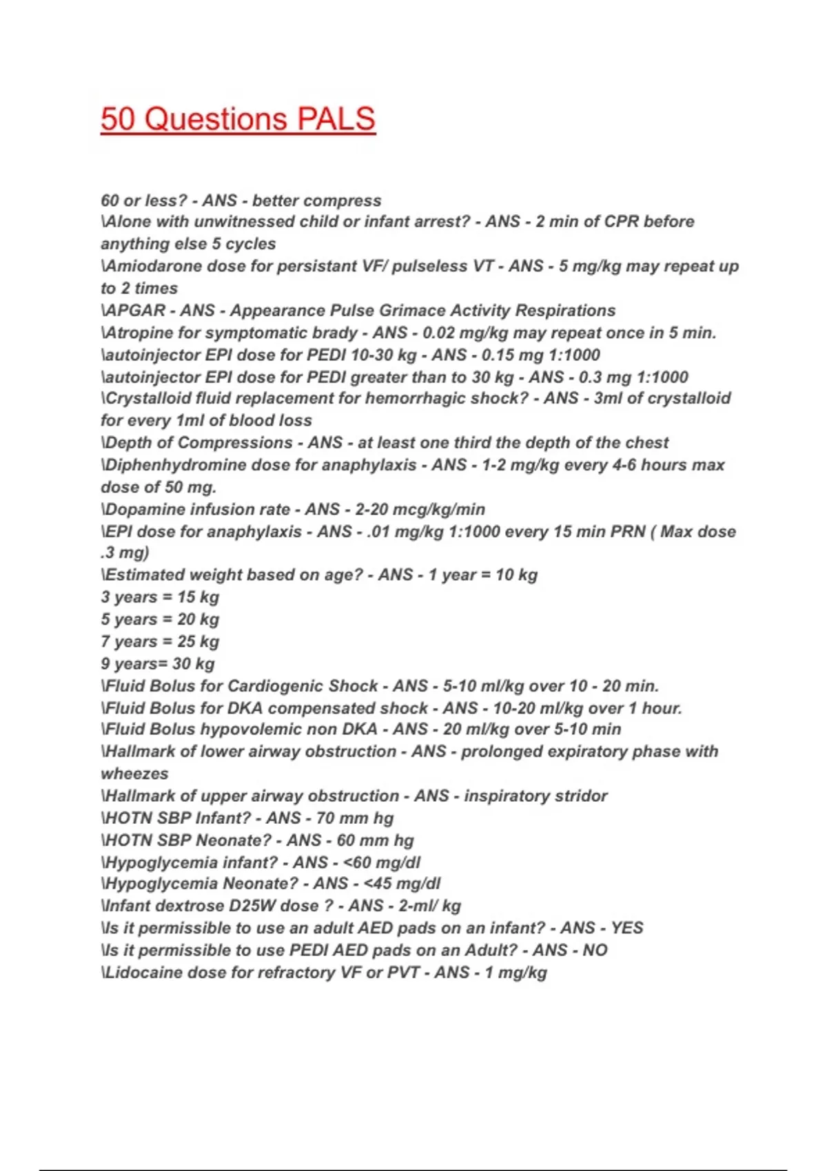 50 Questions PALS Exam 2025/2026 Questions With Completed & Verified ...