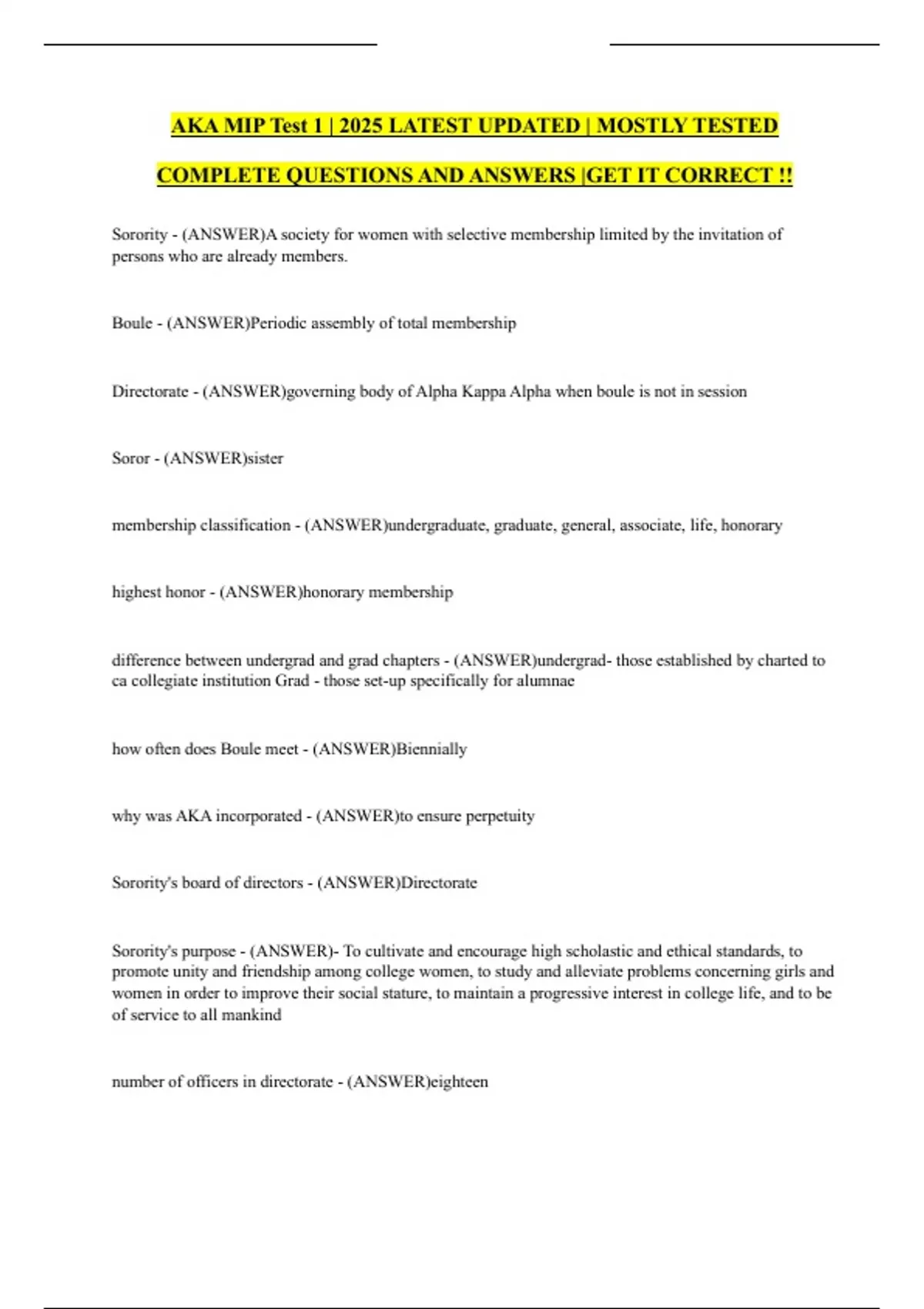 AKA MIP Test 1 | 2025 LATEST UPDATED | MOSTLY TESTED COMPLETE QUESTIONS ...