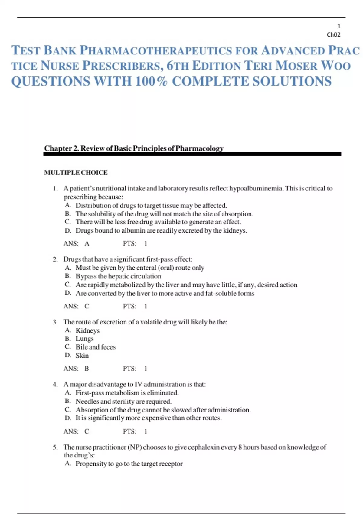 TEST BANK PHARMACOTHERAPEUTICS FOR ADVANCED PRACTICE NURSE PRESCRIBERS ...
