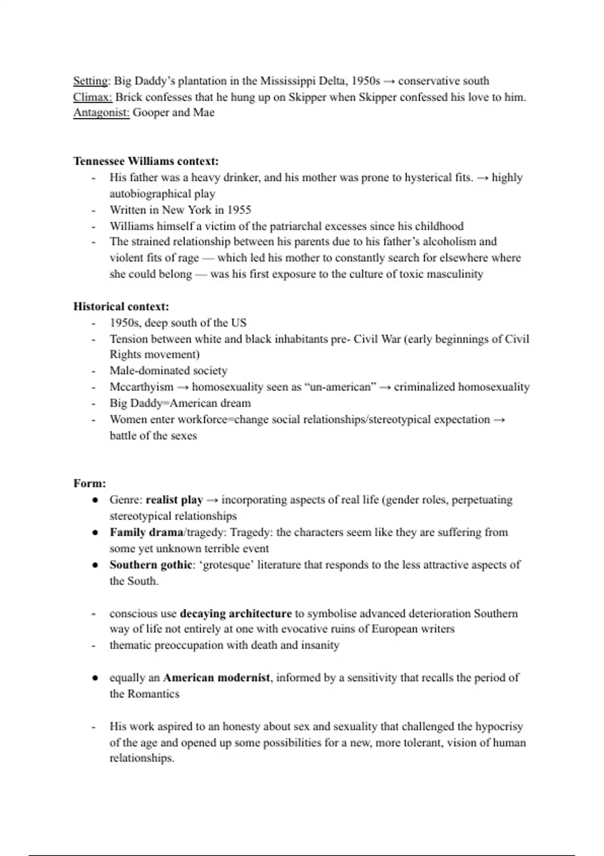 Summary Cat on a hot tin roof - Complete Analysis + Quotes (A-level ...