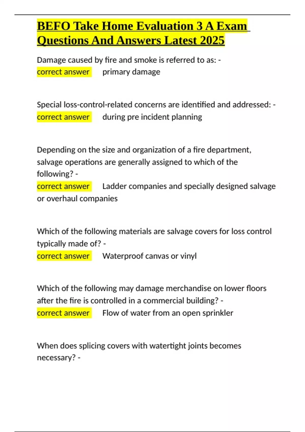 BEFO Take Home Evaluation 3 A Exam Questions And Answers Latest 2025 ...