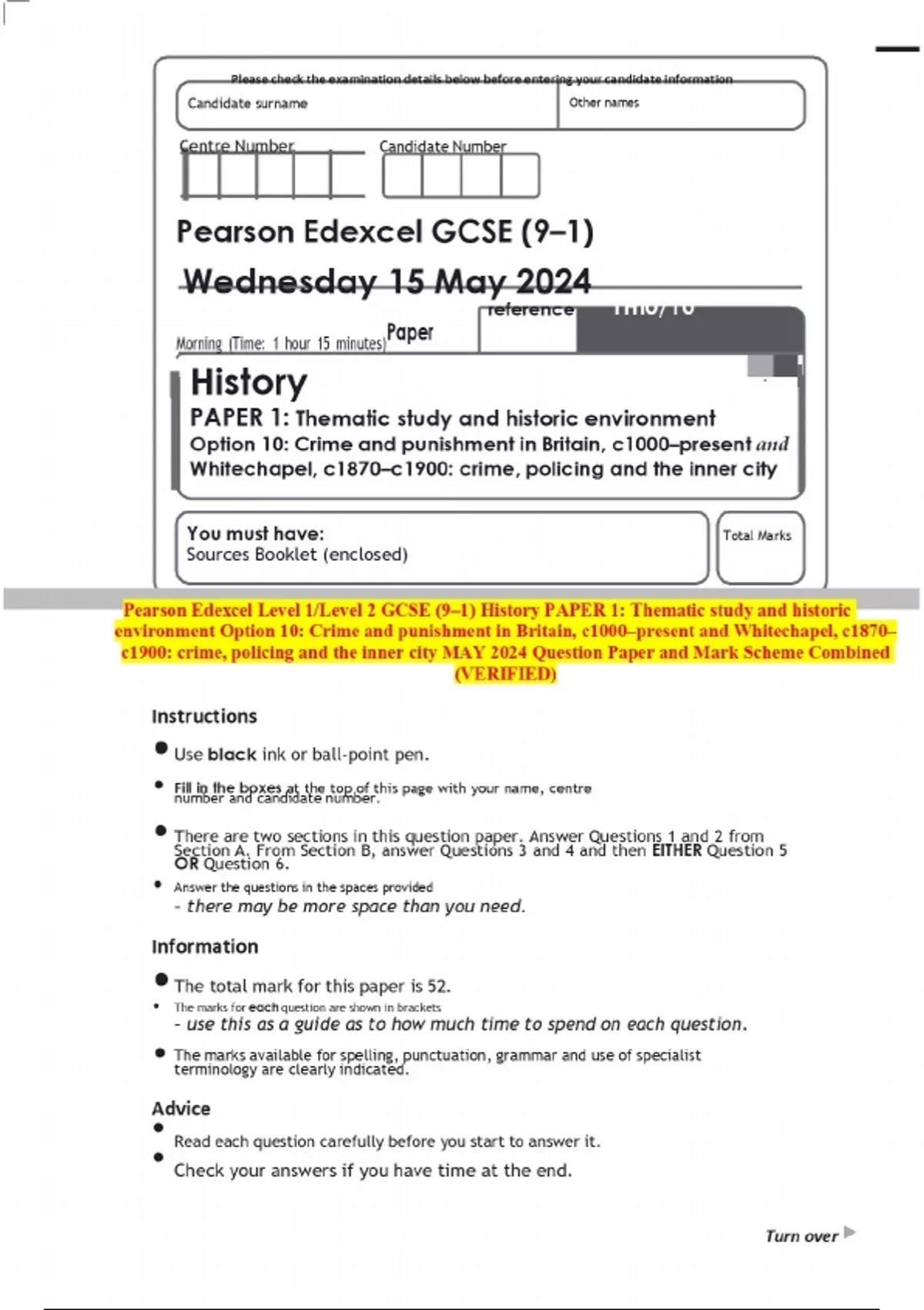 EXAMS BUNDLE::::Pearson Edexcel Level 1/Level 2 GCSE (9–1) History ...