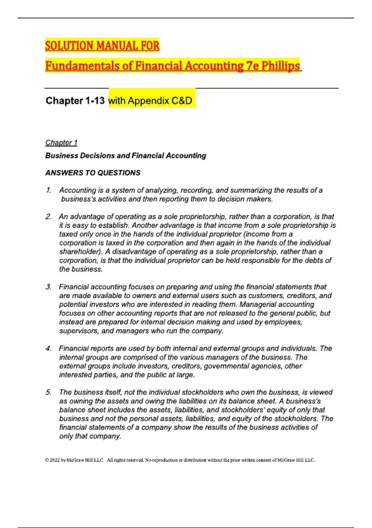Solution Manual For Fundamentals of Financial Accounting, 7th Edition by Fred Phillips, Robert ...