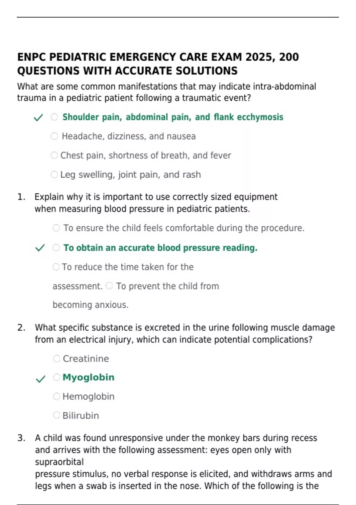 ENPC PEDIATRIC EMERGENCY CARE EXAM 2025, 200 QUESTIONS WITH ACCURATE ...