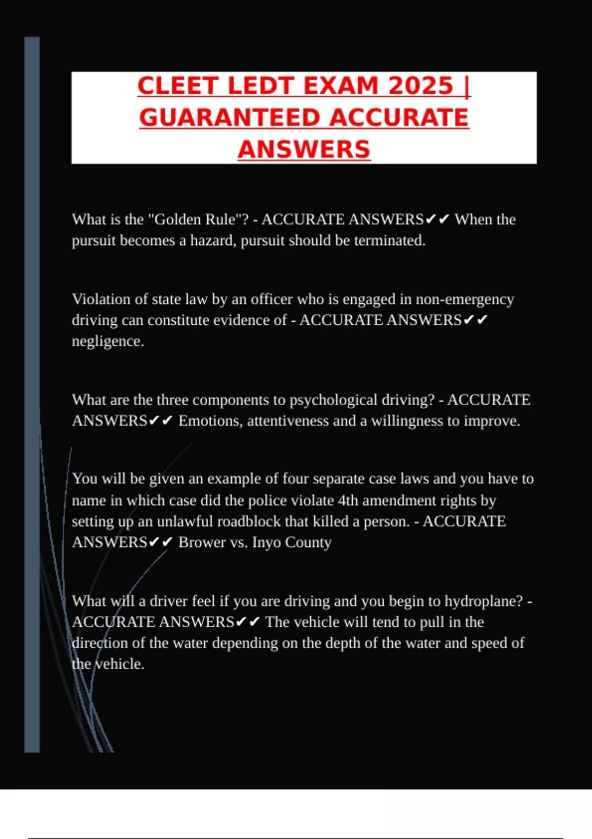 CLEET LEDT EXAM 2025 |GUARANTEED ACCURATE ANSWERS - CLEET LEDT - Stuvia US