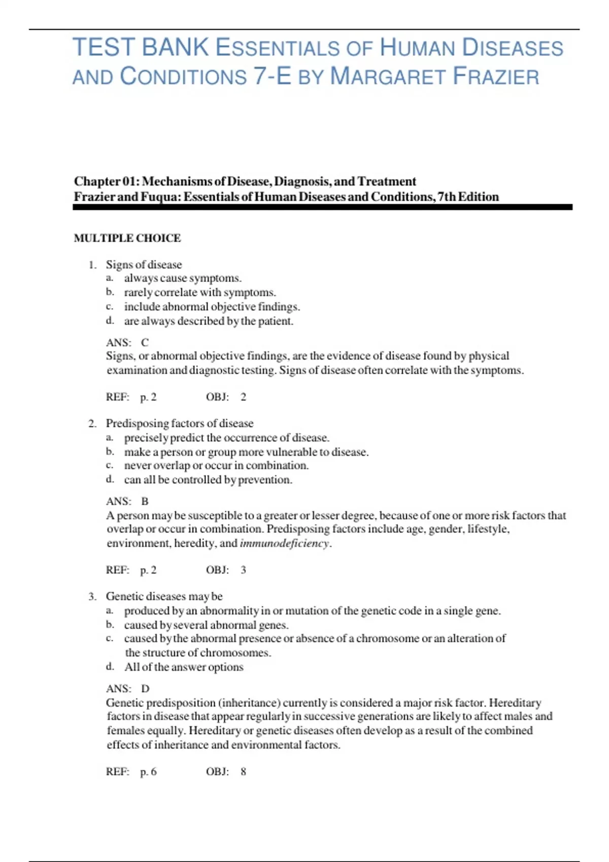 Test Bank for Essentials of Human Diseases and Conditions, 7th Edition ...