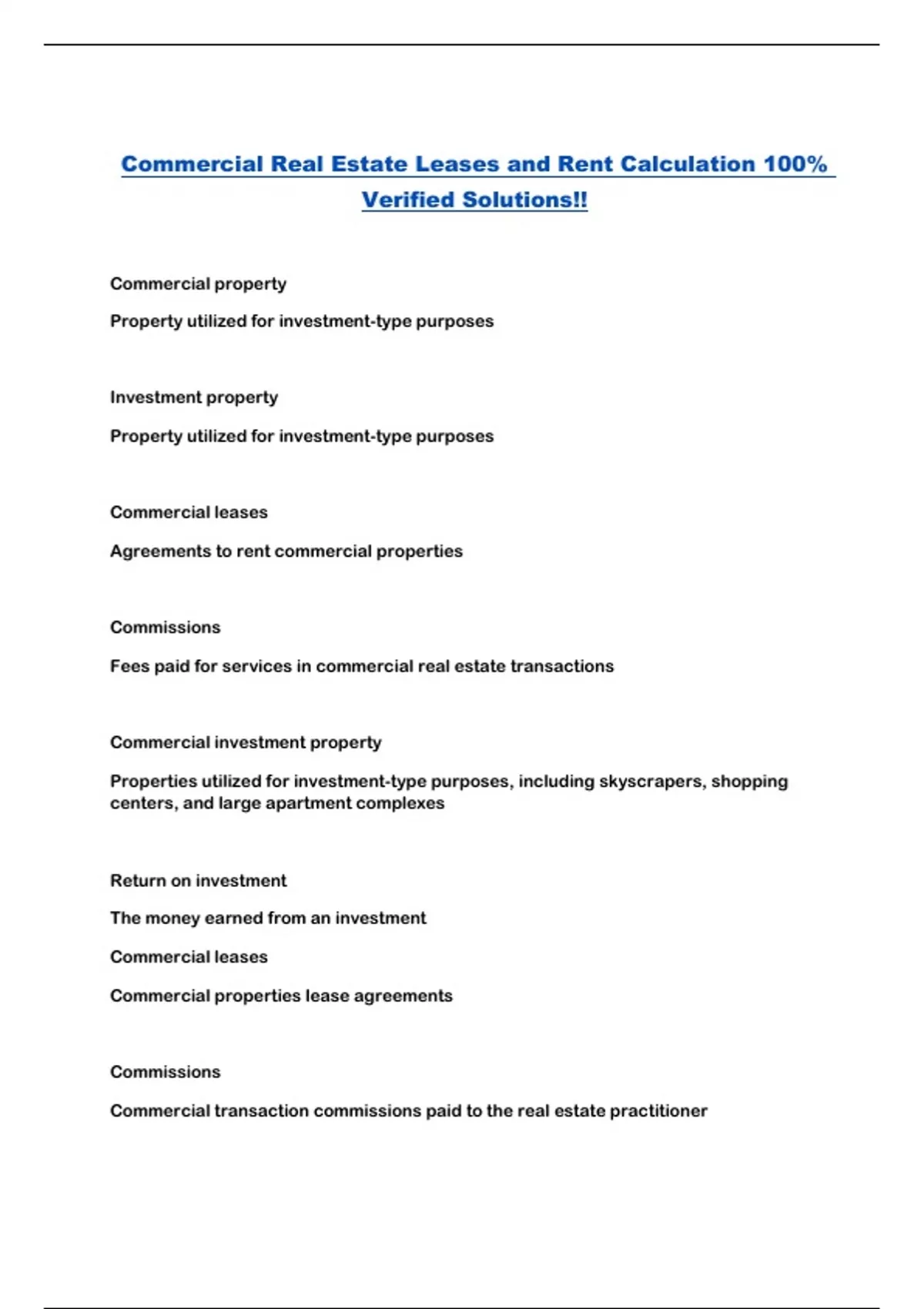 Commercial Real Estate Leases and Rent Calculation 100% Verified ...