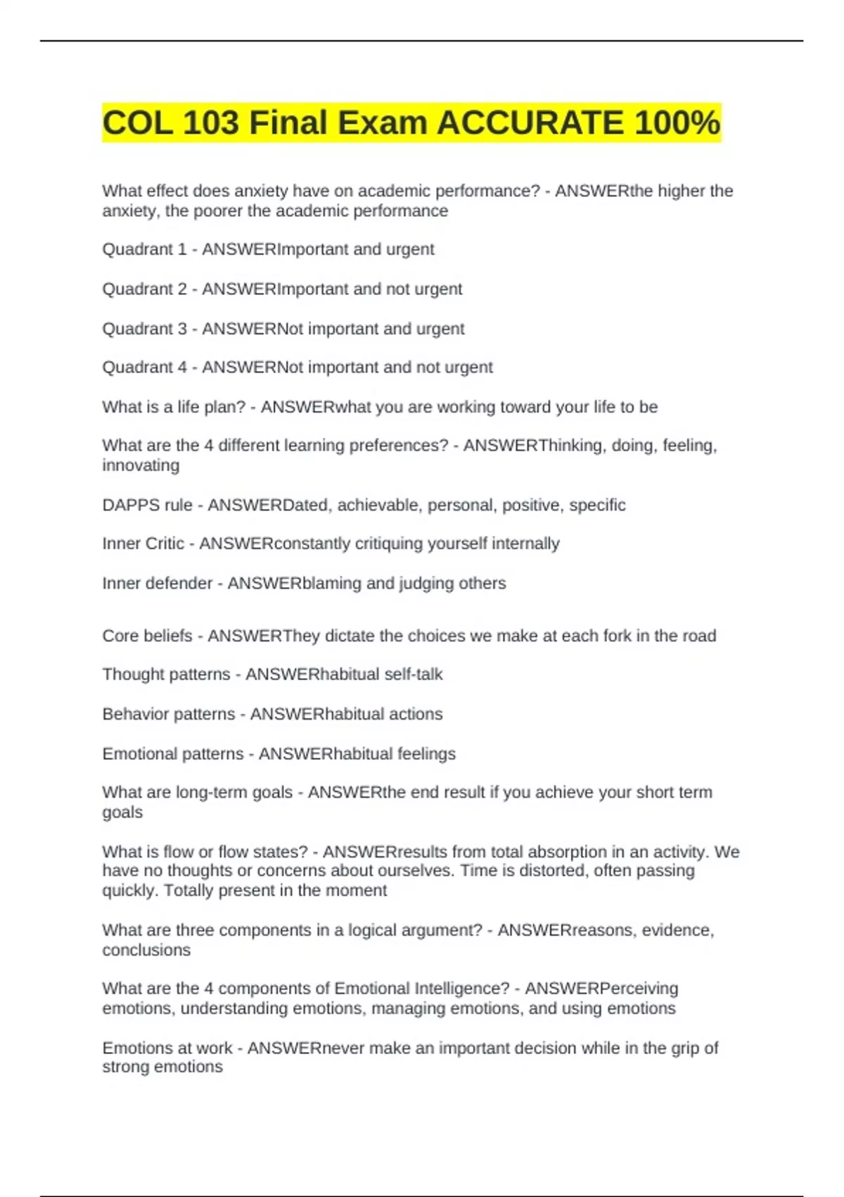 COL 103 Final Exam ACCURATE 100% - COL 103 F - Stuvia US