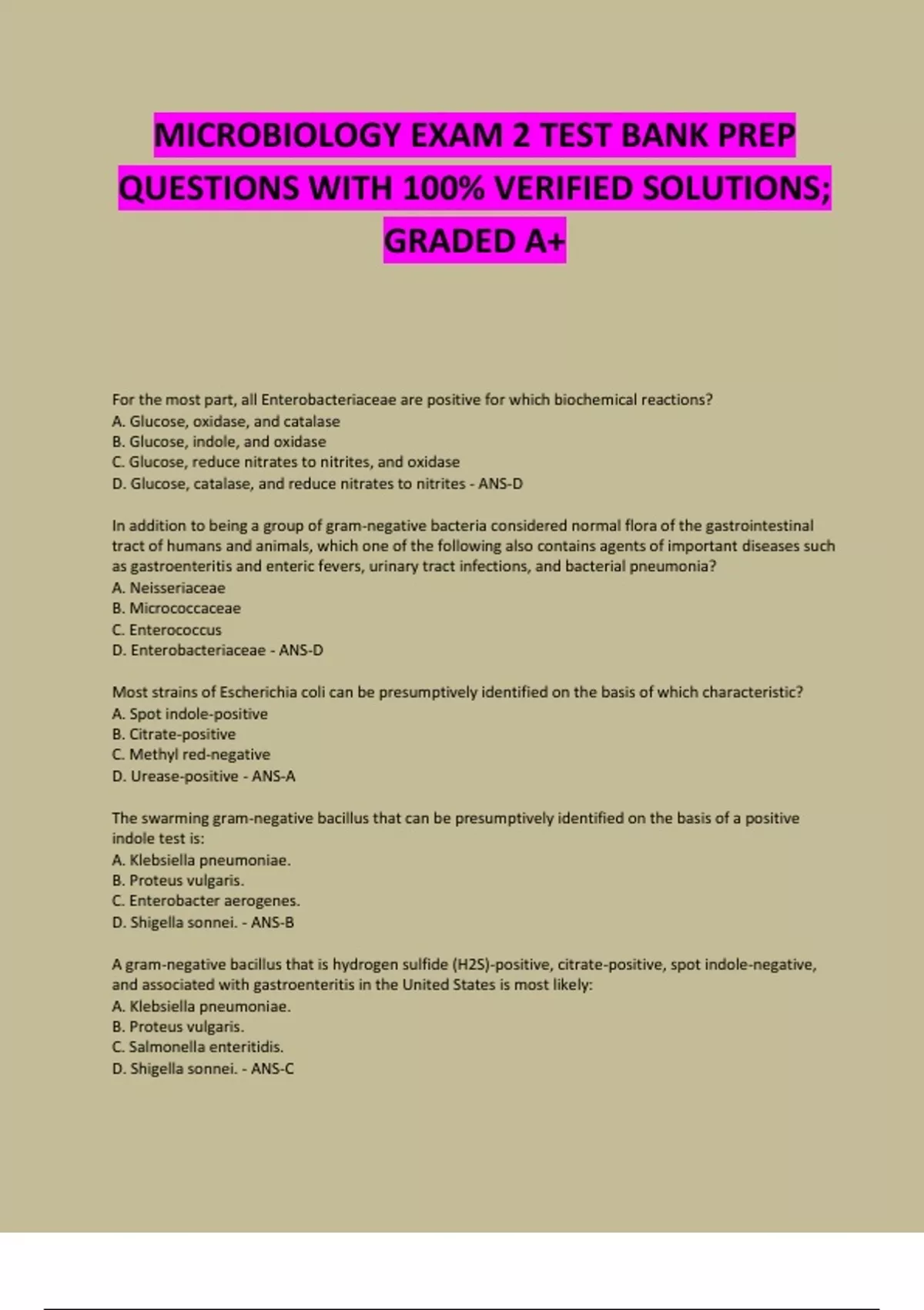 MICROBIOLOGY EXAM 2 TEST BANK PREP QUESTIONS WITH 100% VERIFIED ...