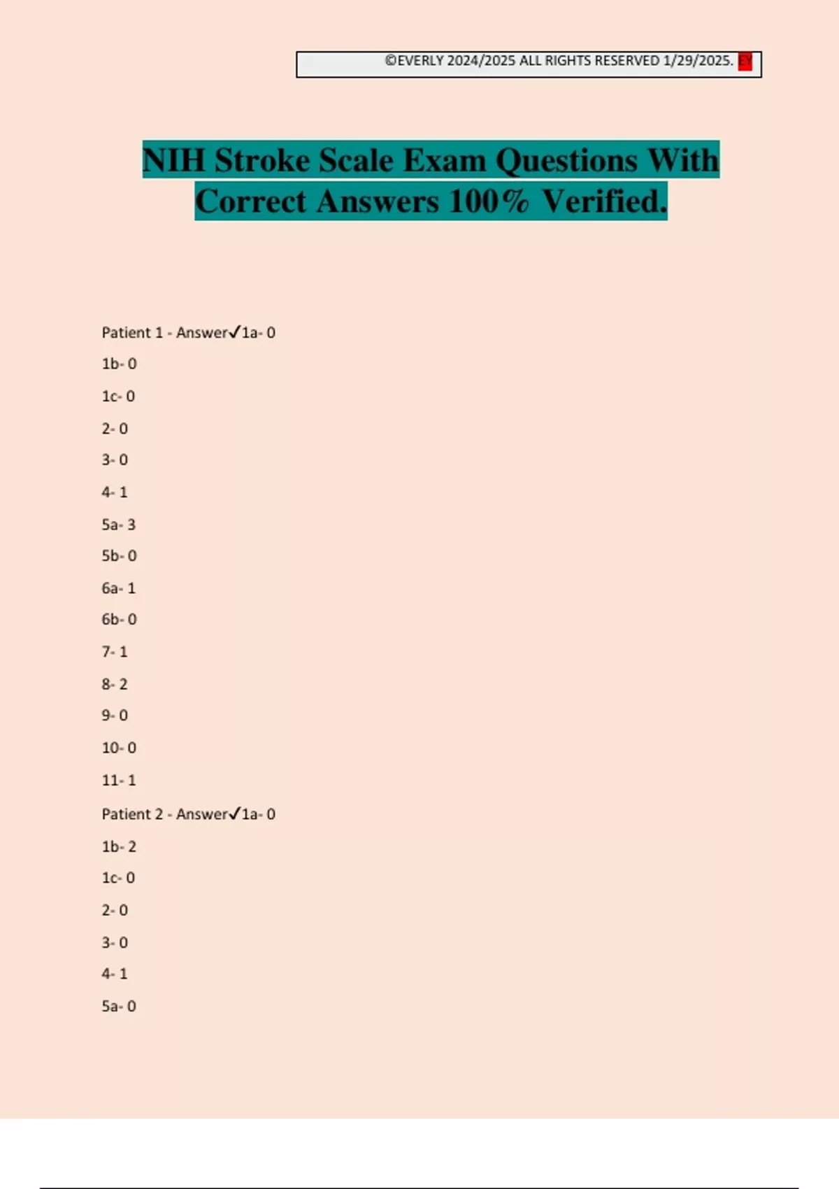 NIH Stroke Scale Exam Questions With Correct Answers 100% Verified ...