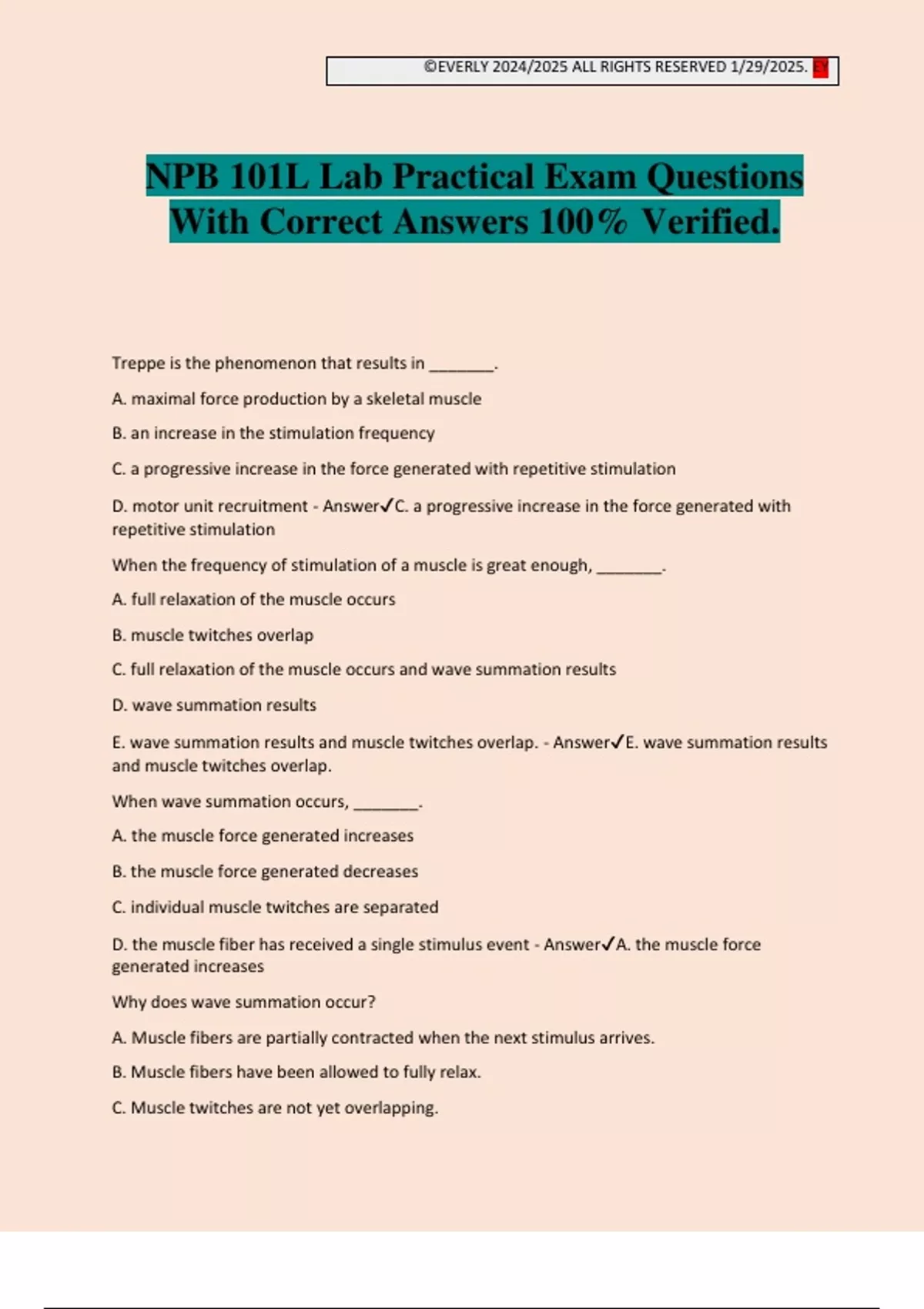 NPB 101L Lab Practical Exam Questions With Correct Answers 100% ...