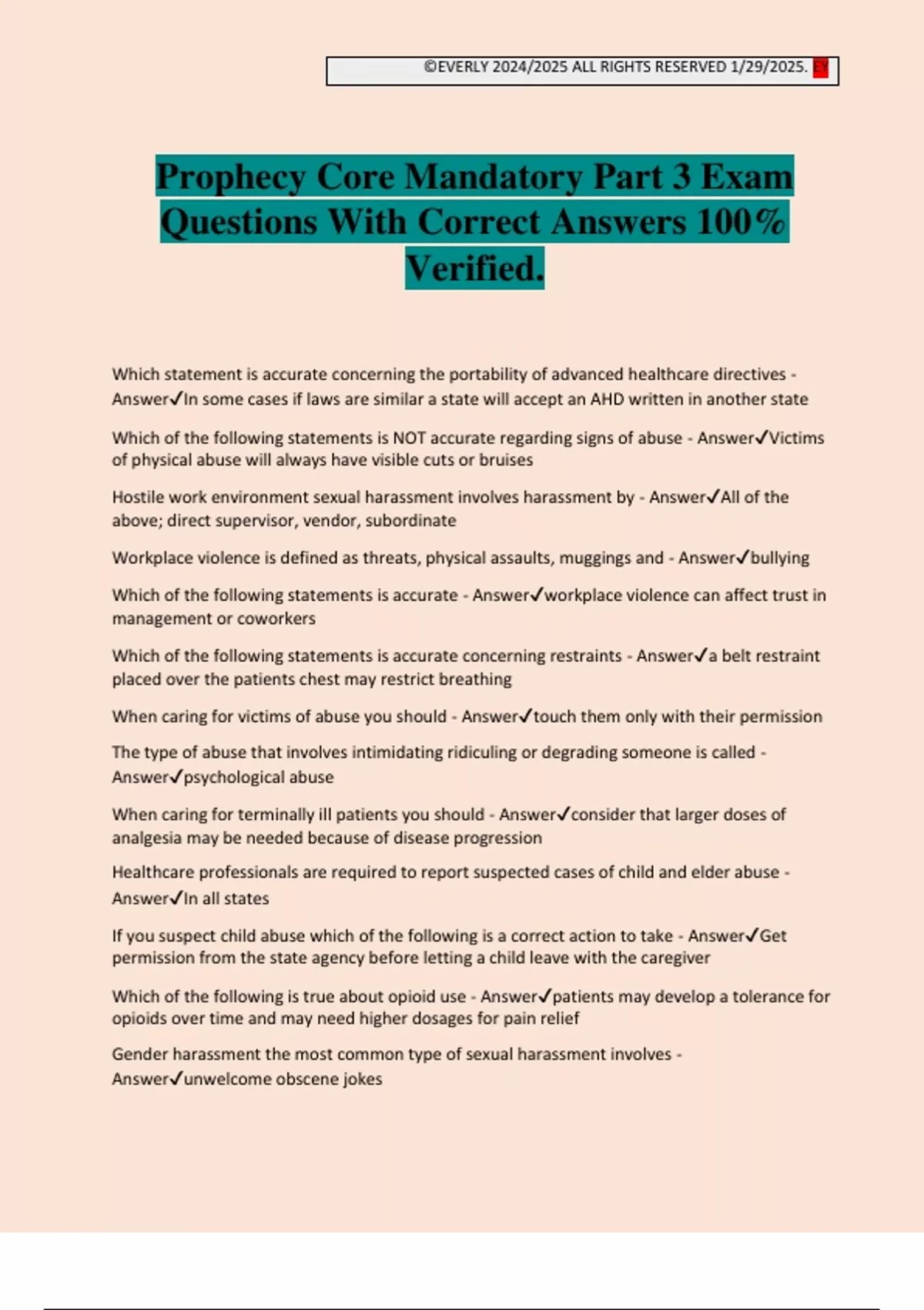 Prophecy Core Mandatory Part 3 Exam Questions With Correct Answers 100% ...