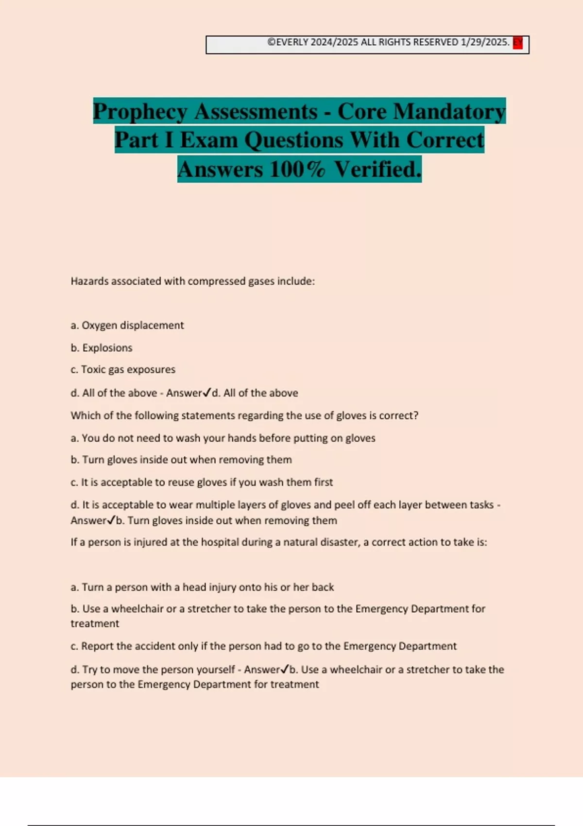 Prophecy Assessments - Core Mandatory Part I Exam Questions With ...