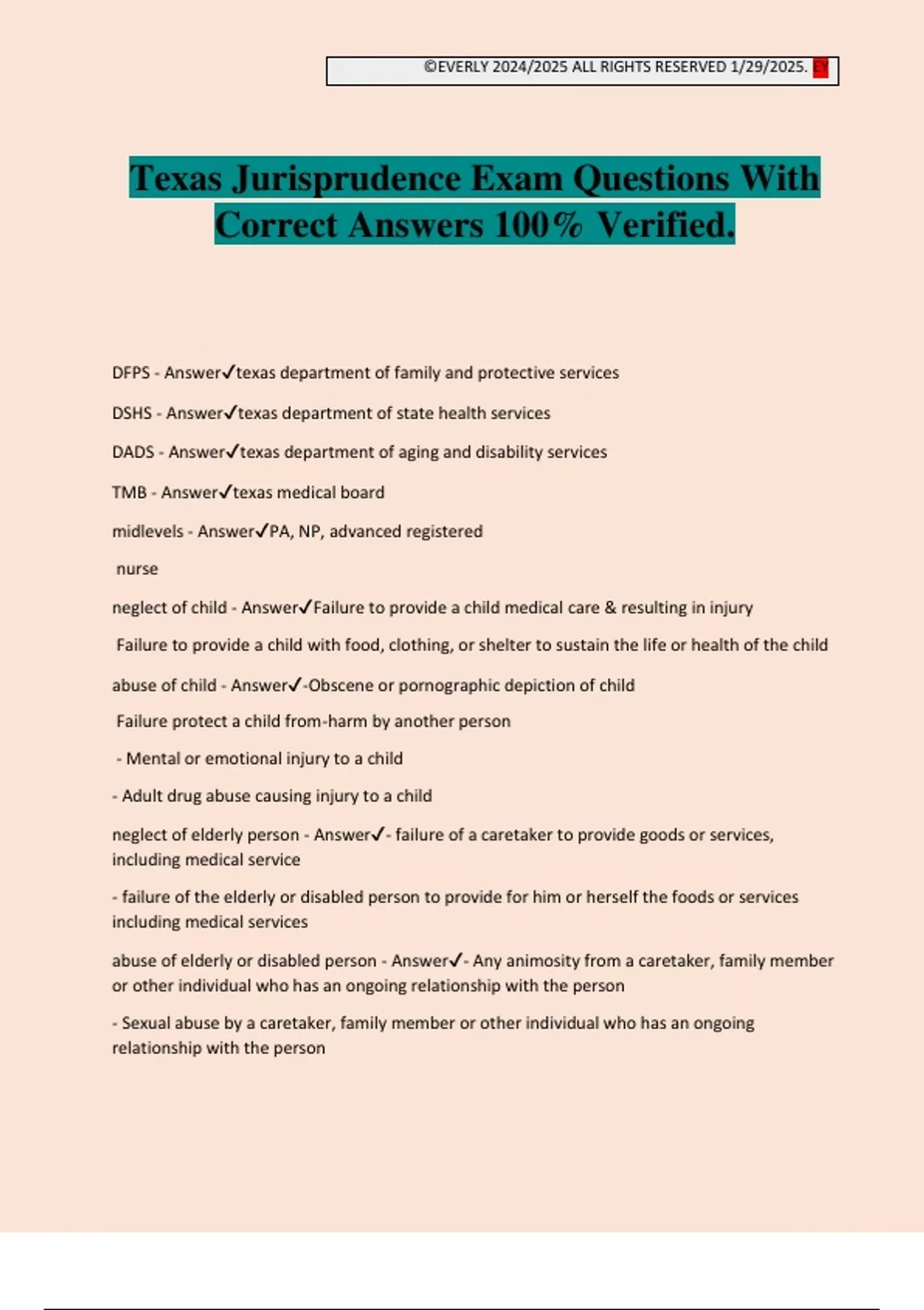 Texas Jurisprudence Exam Questions With Correct Answers 100% Verified ...