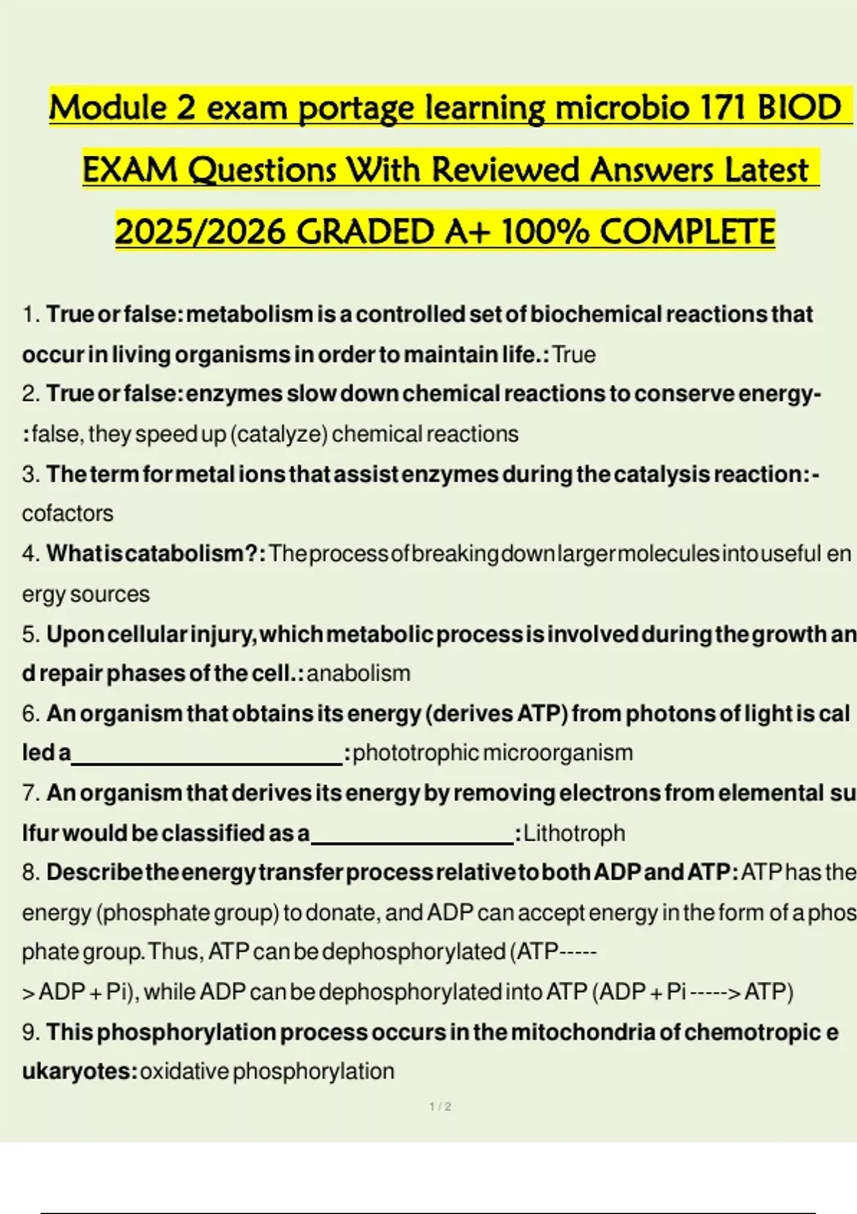 Module 2 exam portage learning microbio 171 BIOD EXAM Questions With ...