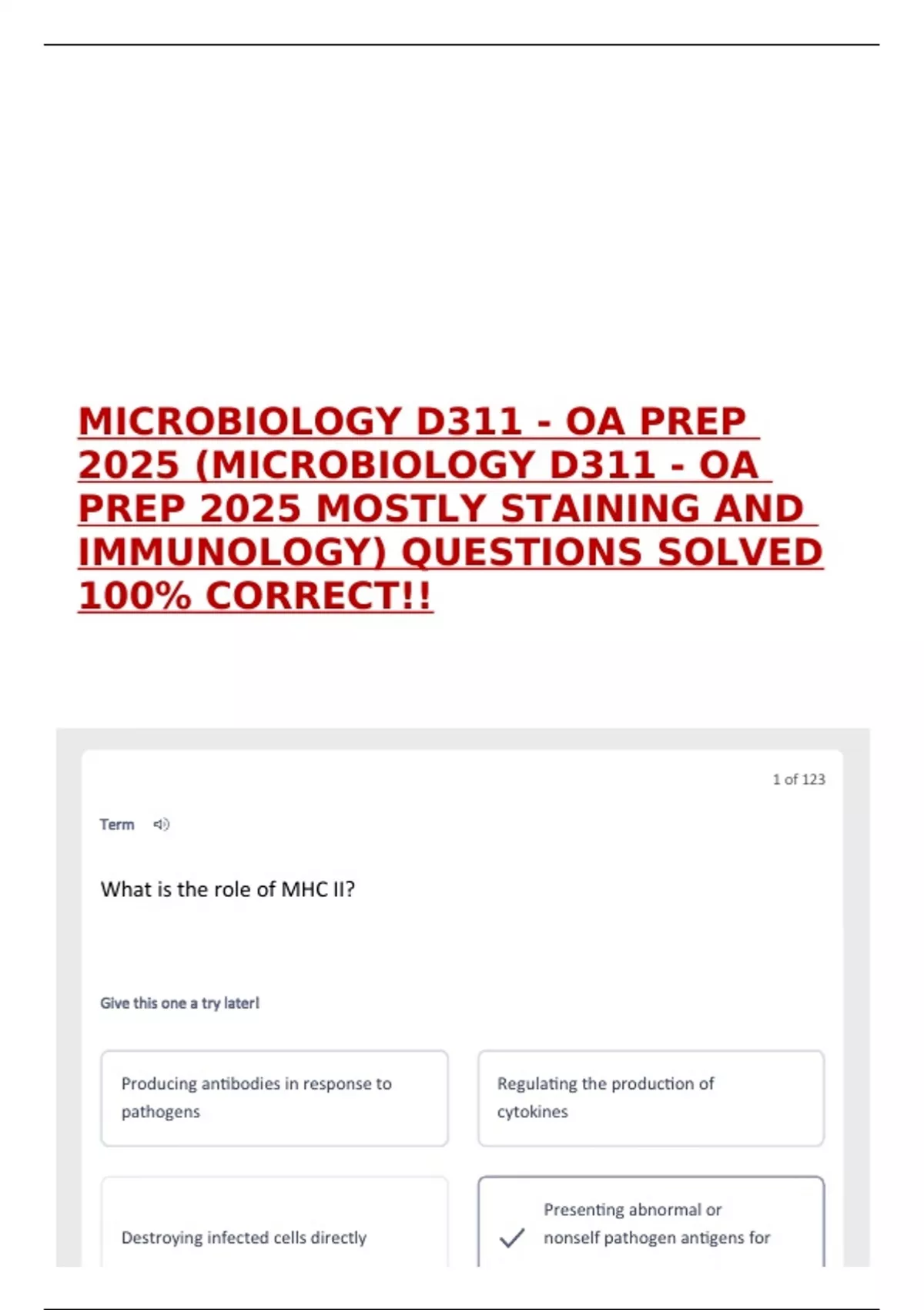 MICROBIOLOGY D311 - OA PREP 2025 (MICROBIOLOGY D311 - OA PREP 2025 MOSTLY STAINING AND ...