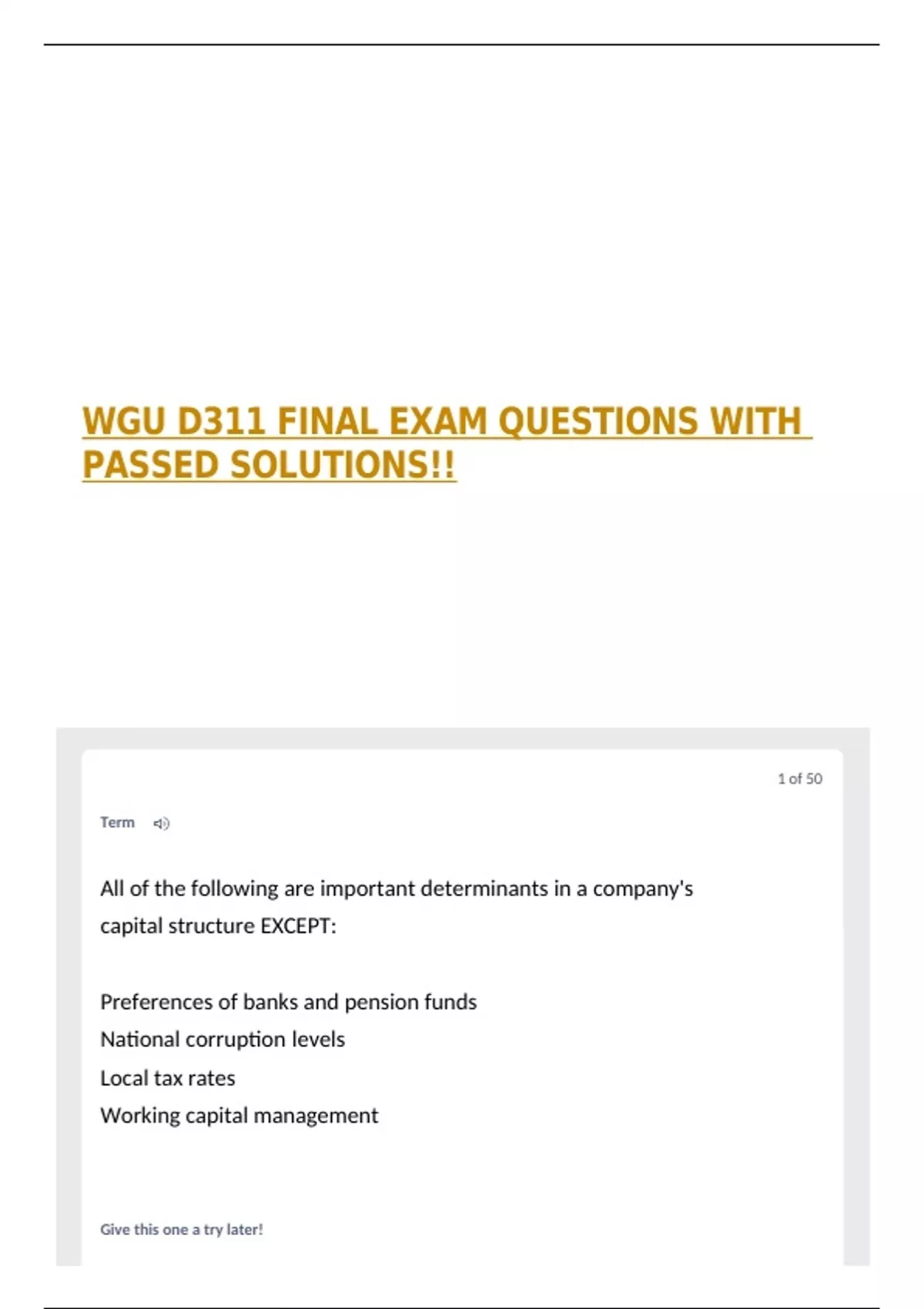 WGU D311 FINAL EXAM QUESTIONS WITH PASSED SOLUTIONS!! - WGU D311 ...