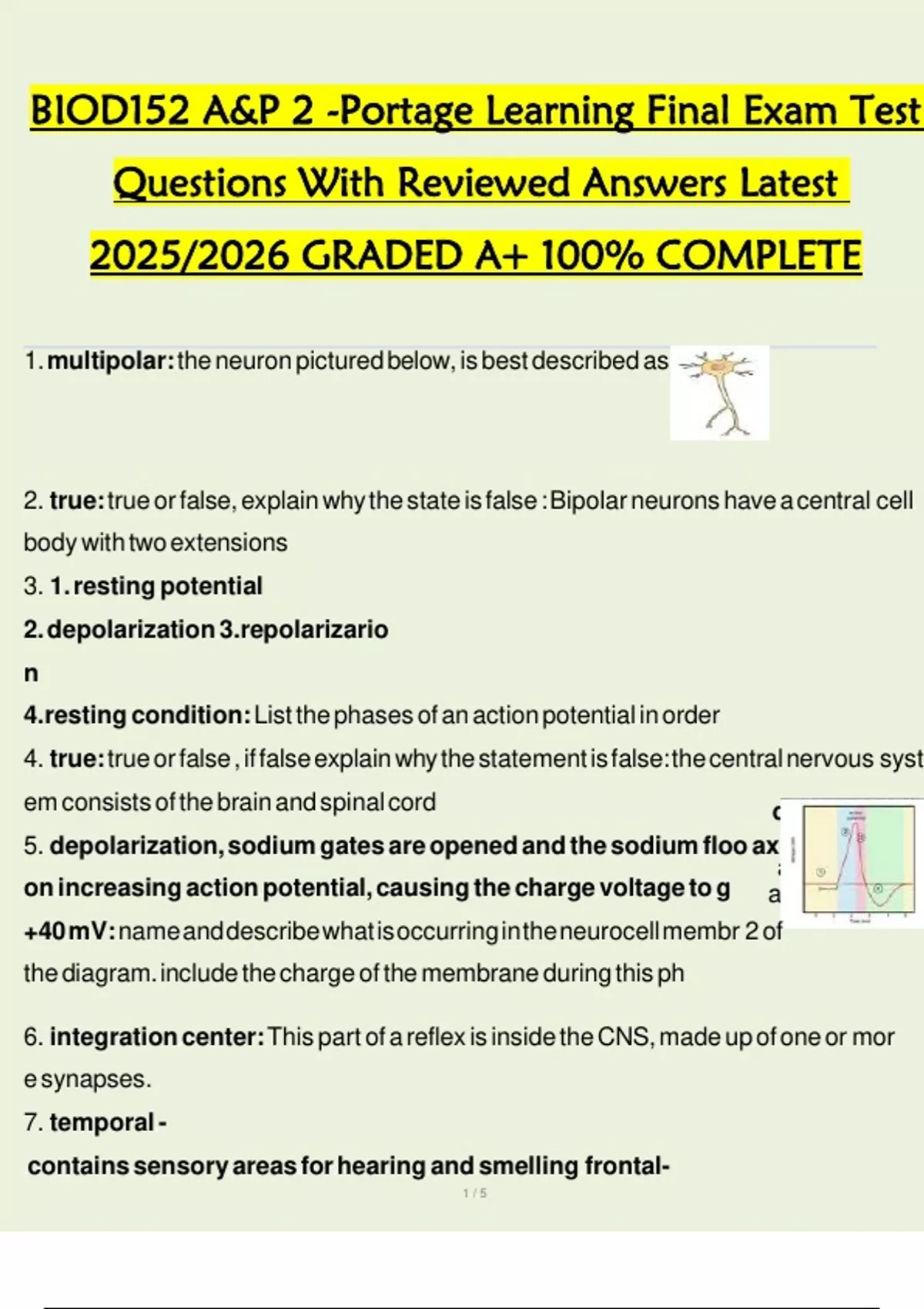 Study Bundle for Portage Biod 152 module 1,2,3,4,5,6 exam Test ...