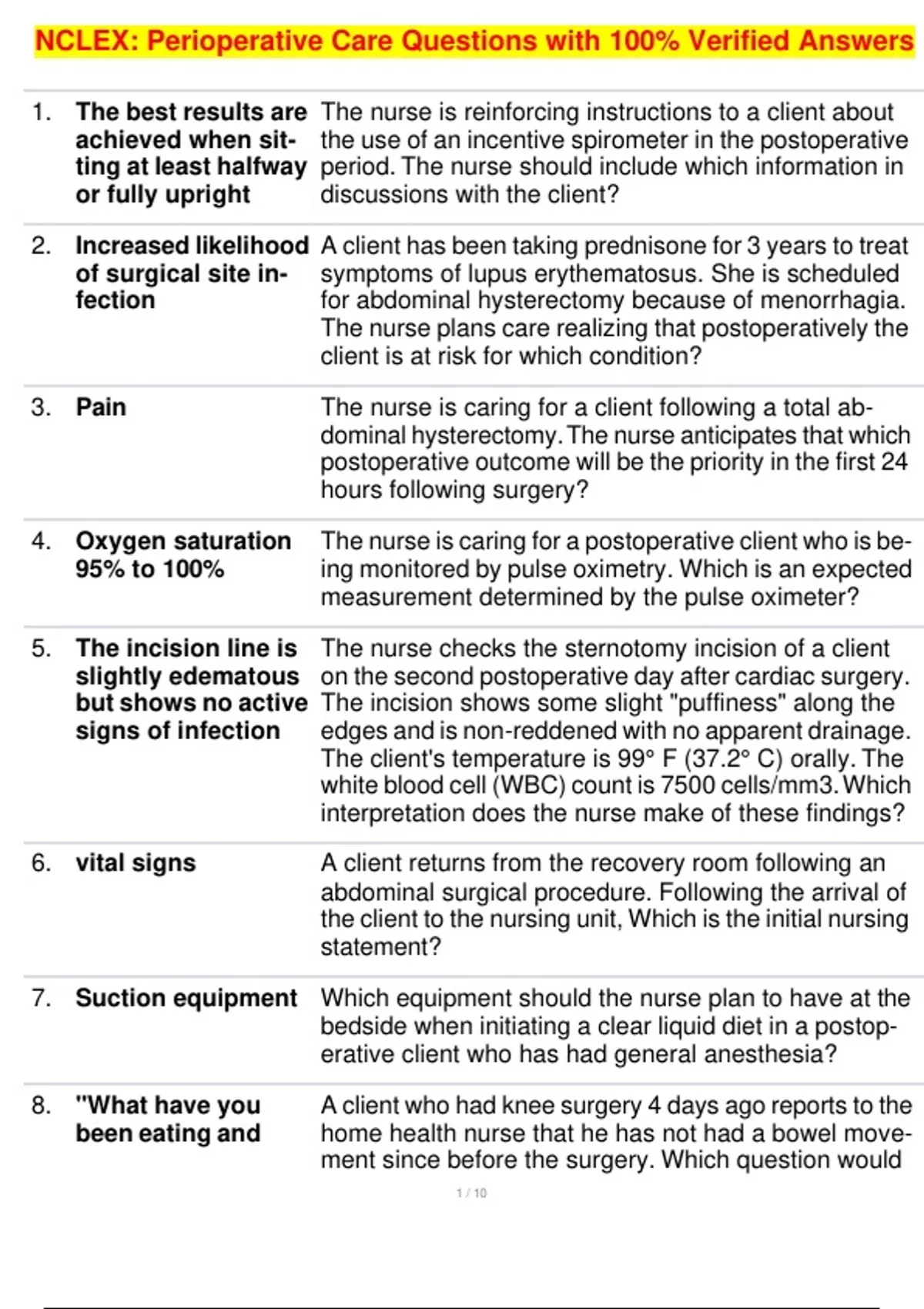 NCLEX: Perioperative Care Questions with 100% Verified Answers - NCLEX ...