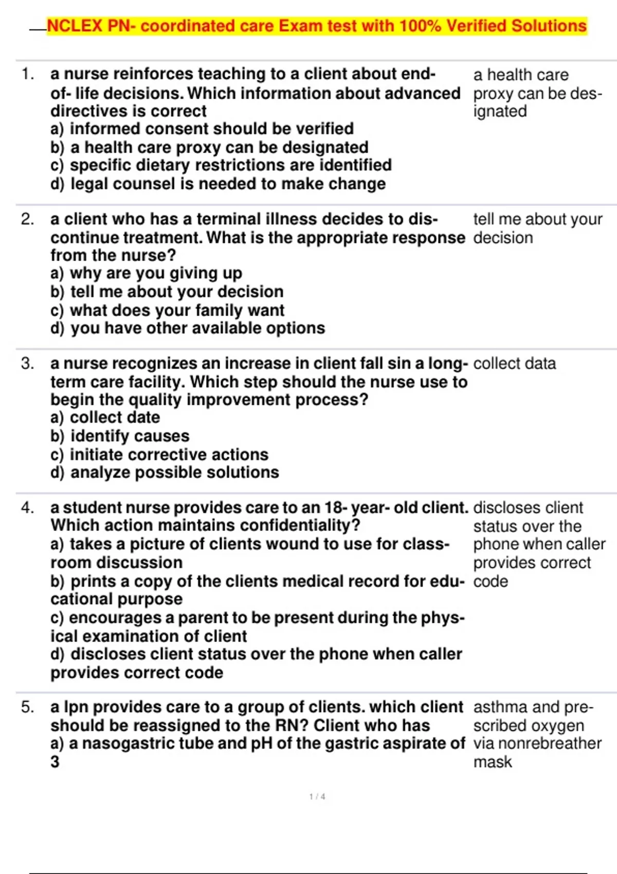 NCLEX PN- coordinated care Exam test with 100% Verified Solutions ...