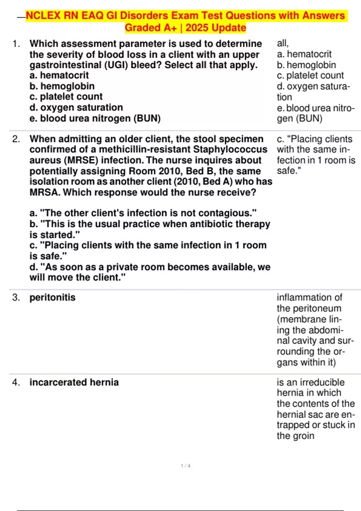 NCLEX RN EAQ GI Disorders Exam Test Questions with Answers Graded A+ ...