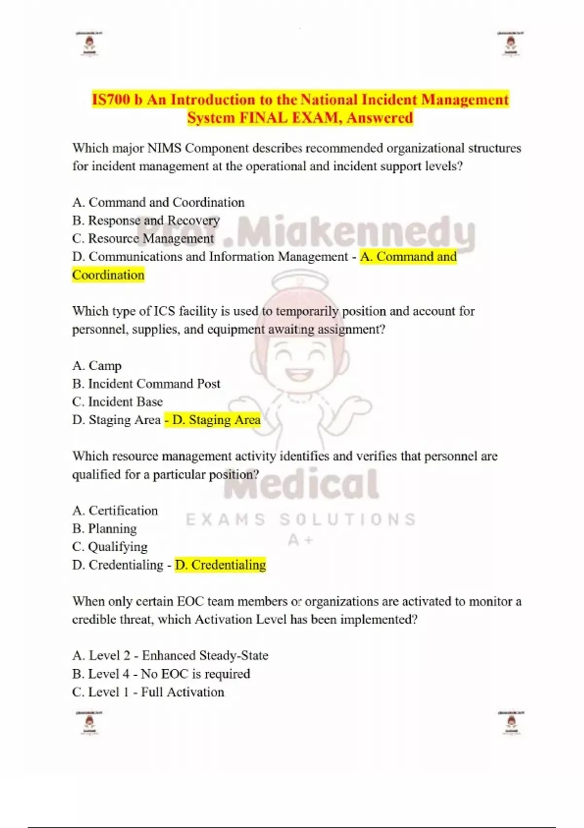 IS700 b An Introduction to the National Incident Management System FINAL EXAM, Answered - IS700 ...