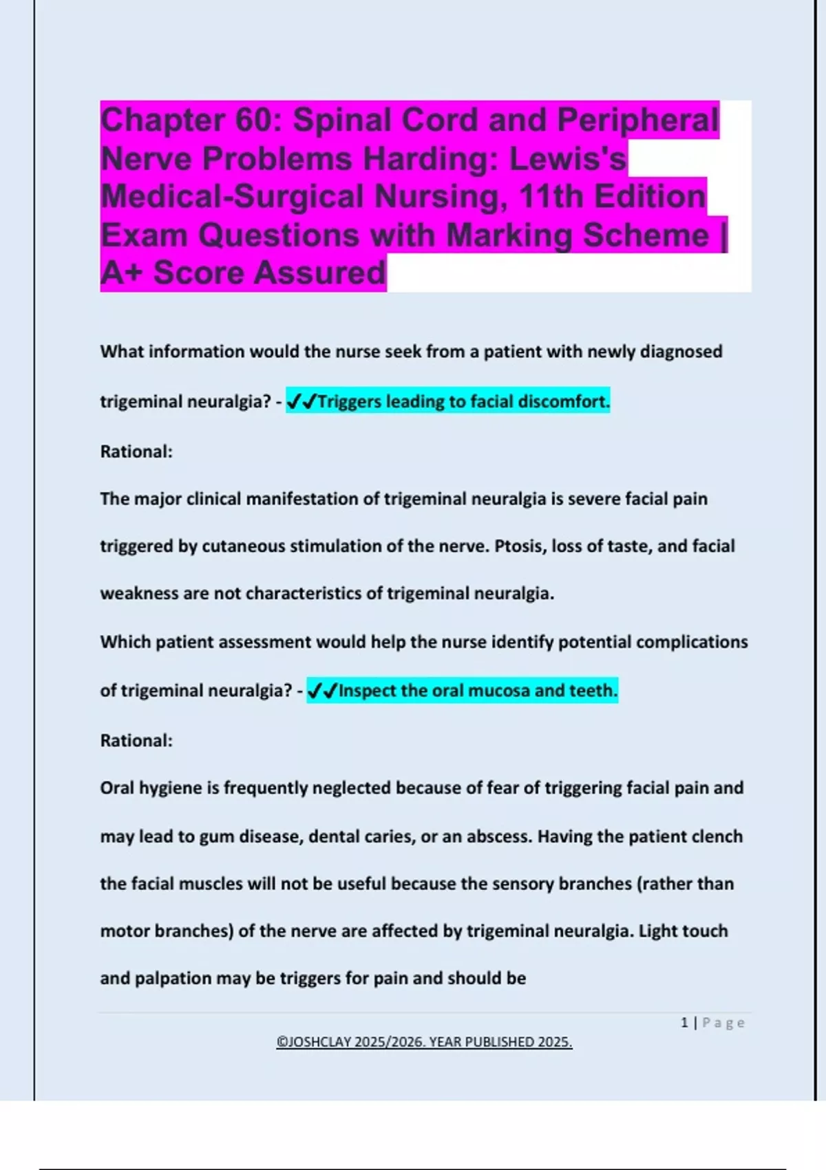 Chapter 60: Spinal Cord and Peripheral Nerve Problems Harding: Lewis's ...